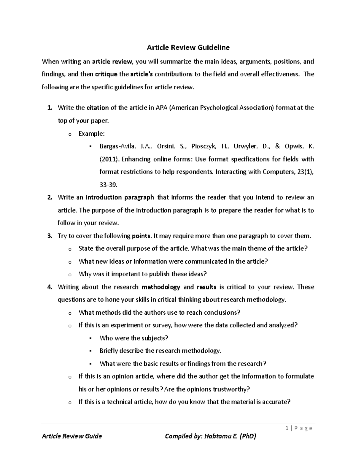 Article Review Guidelines - 1 | P a g e Article Review Guide Compiled ...
