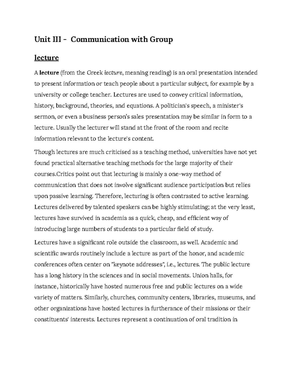 Unit III - Communication with Group - Unit III - Communication with ...