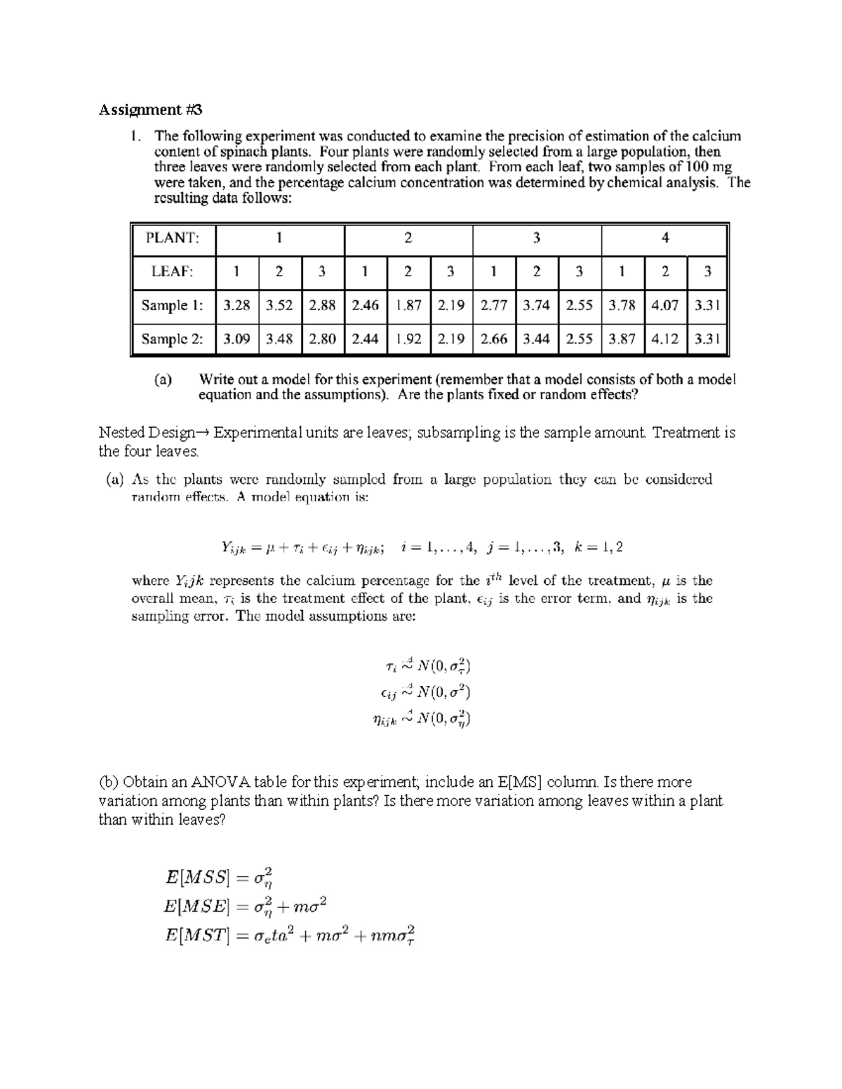 Test 2 Notes - Summary Experimental Design - Assignment # Nested Design ...