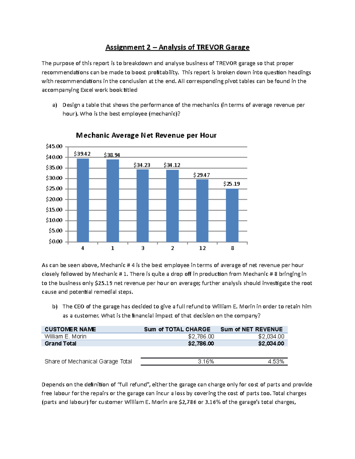CMIS351 assign 2 - Assignment 2 – Analysis of TREVOR Garage The purpose of this report is to ...