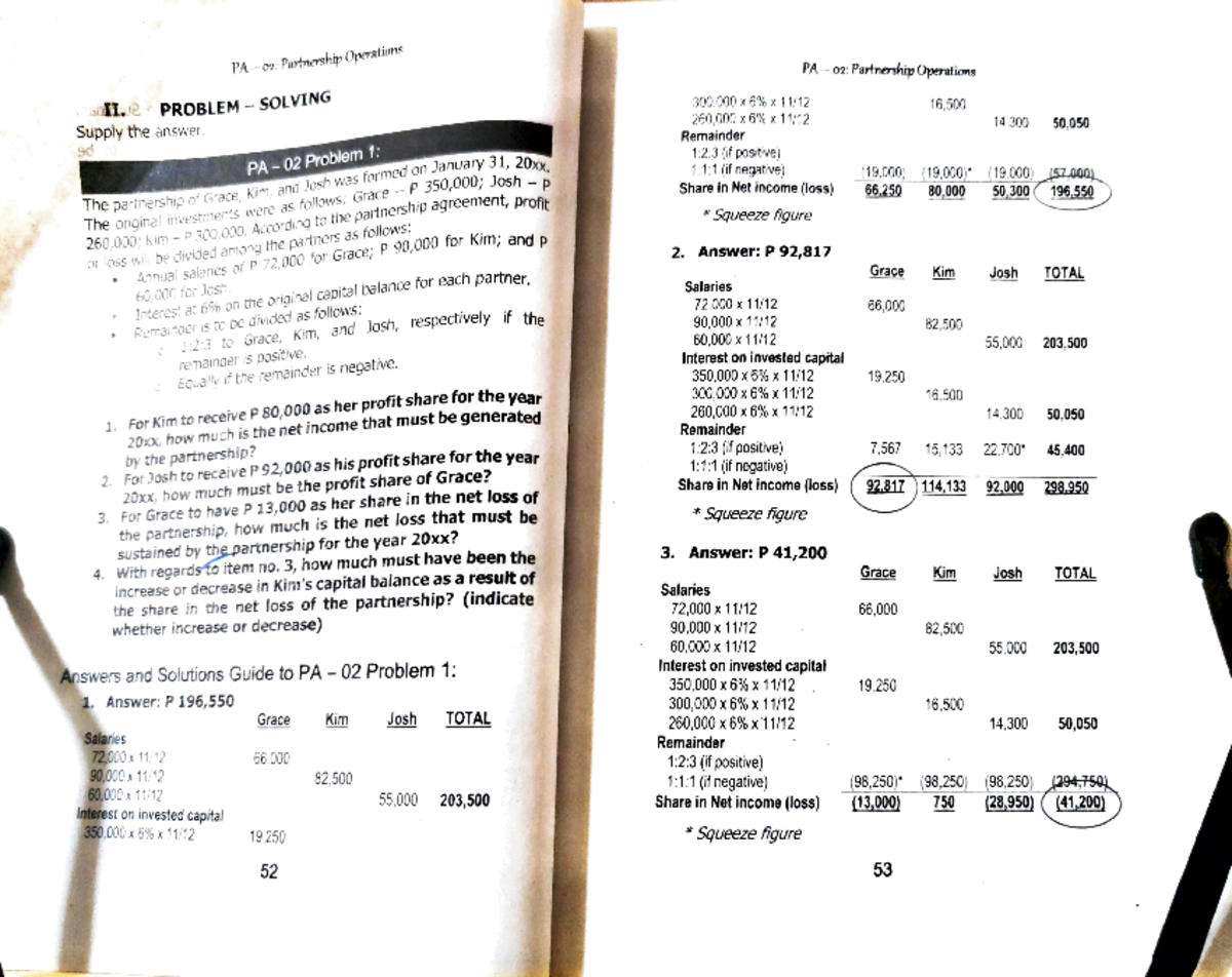 Partnership Operations Problems - PA-02: Partnership Operatioms PA-02: Partnership Operations I ...