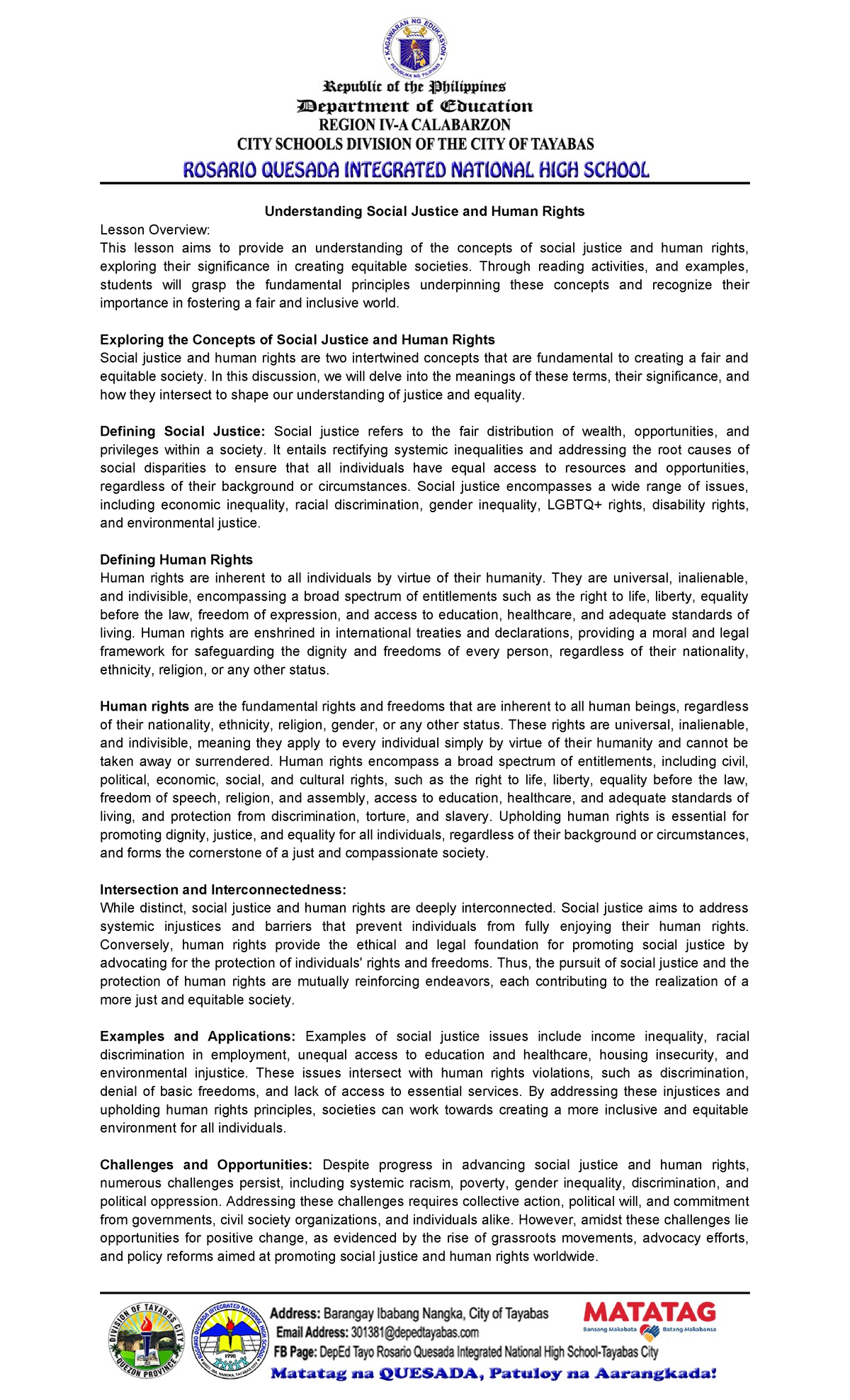 Social Justice AND Human Rights Lesson - Copy - Understanding Social ...