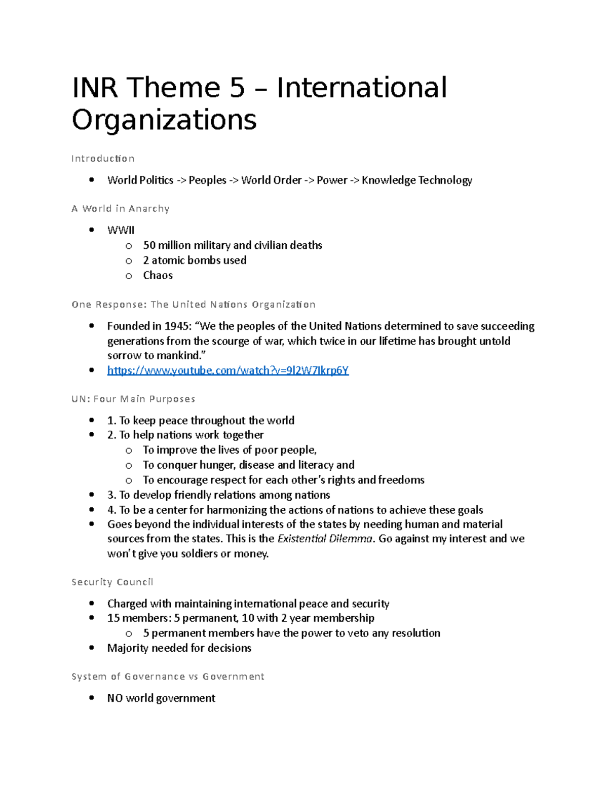 INR Theme 5 - Lecture notes 5 - INR Theme 5 – International ...