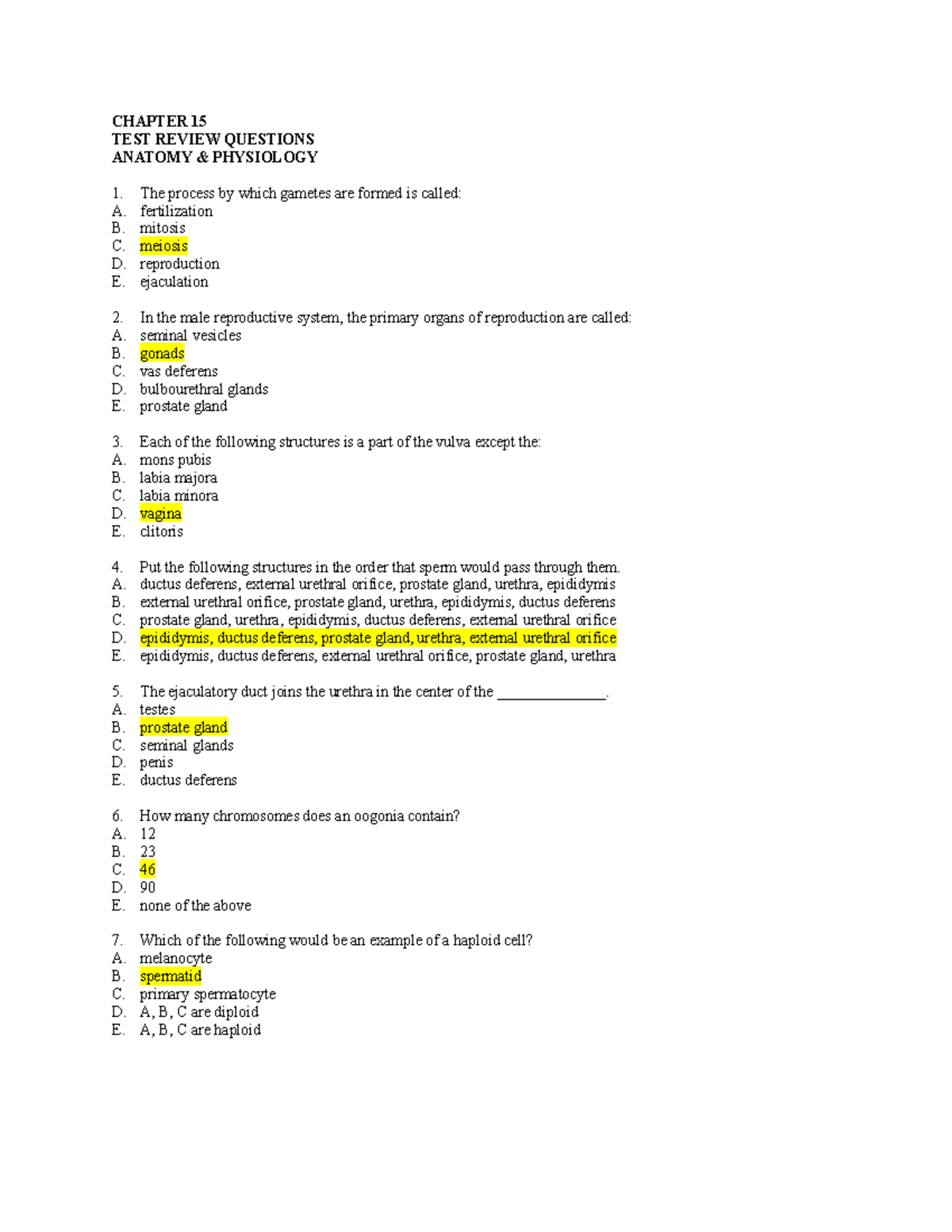 Ch 15 Test Review Questions KEY - CHAPTER 15 TEST REVIEW QUESTIONS ...