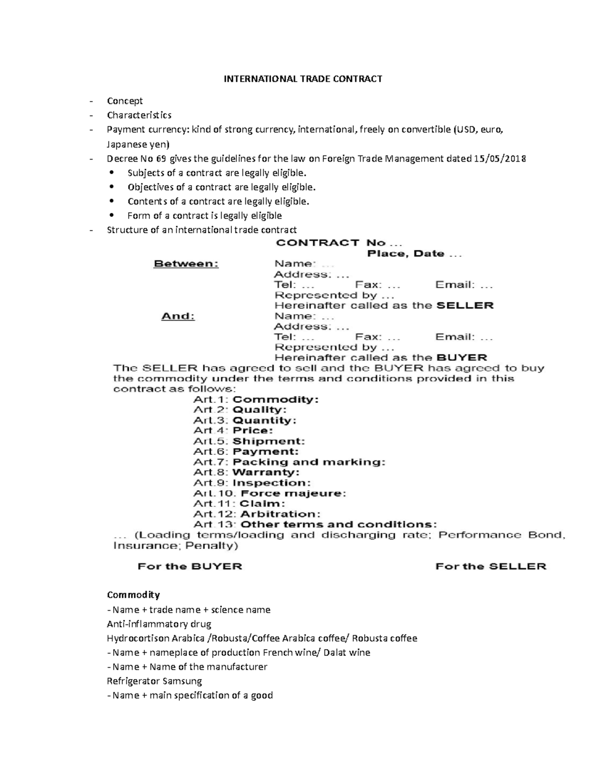 International trade contract - INTERNATIONAL TRADE CONTRACT Concept ...