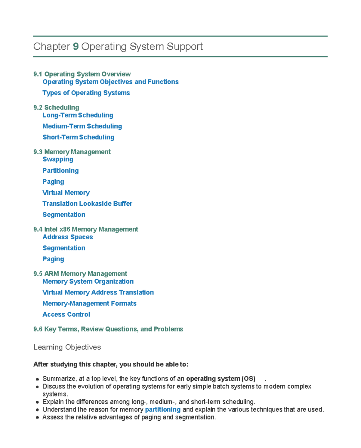 Chapter IX - Operating System Support - Chapter 9 Operating System Support 9 Key Terms, Review ...