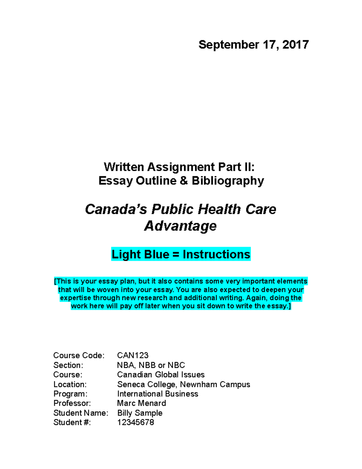 Sample - Assignment 2 - Outline - September 17, 2017 Written Assignment ...