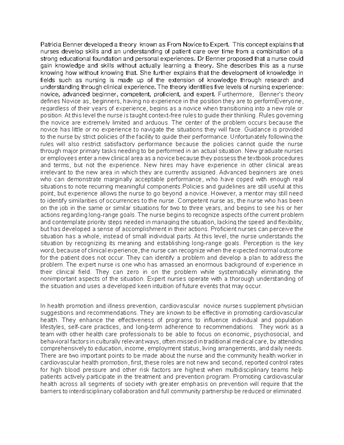 Benner'S Theory - Patricia Benner developed a theory known as From ...