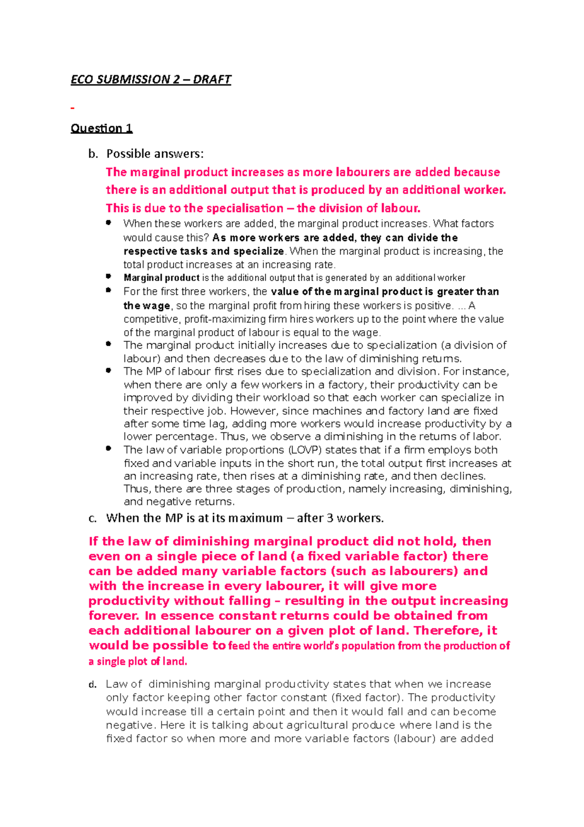 Submission 2 - Draft econ - ECO SUBMISSION 2 – DRAFT Question 1 b ...
