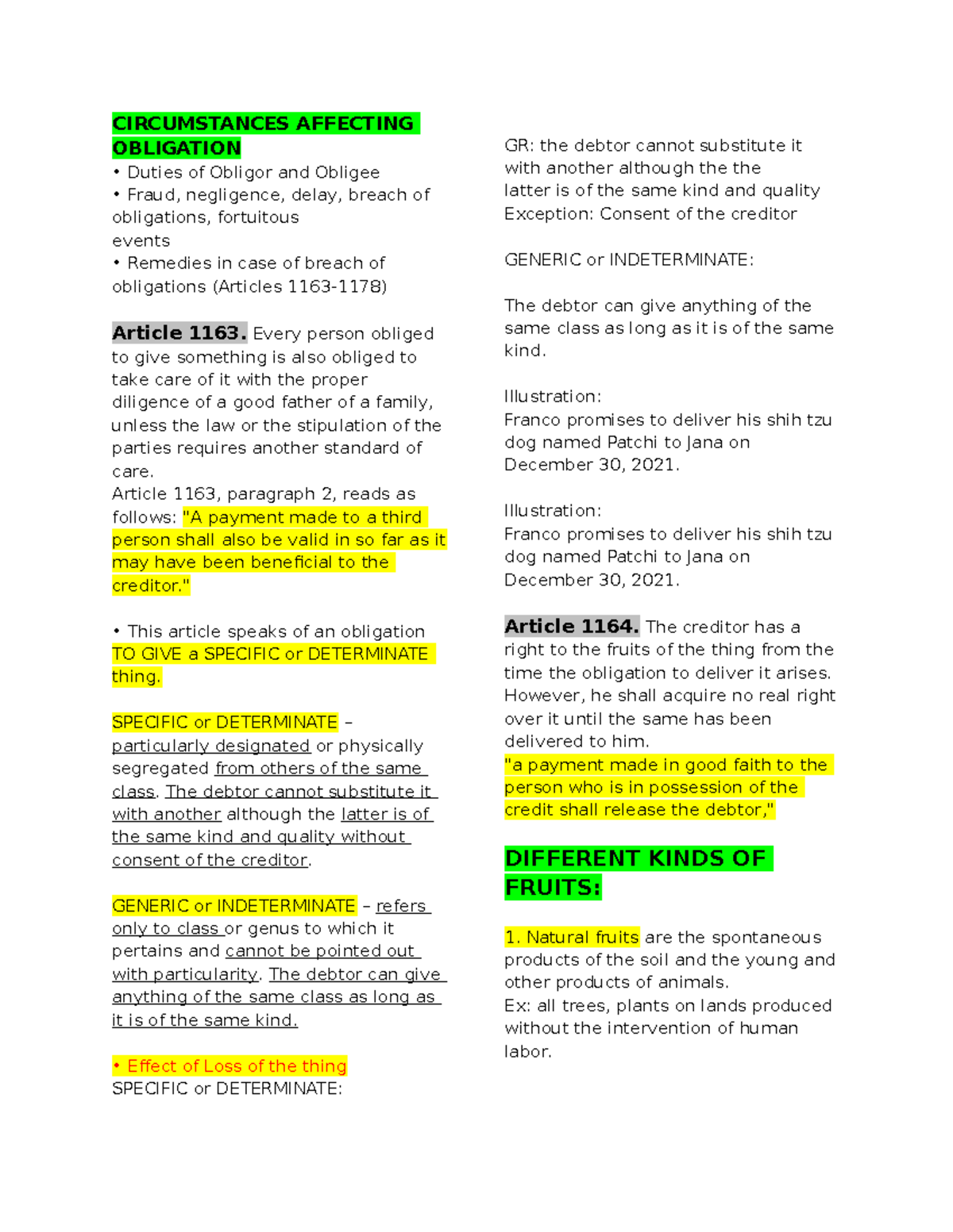 Oblicon-WEEK-2- Malala - CIRCUMSTANCES AFFECTING OBLIGATION Duties of ...