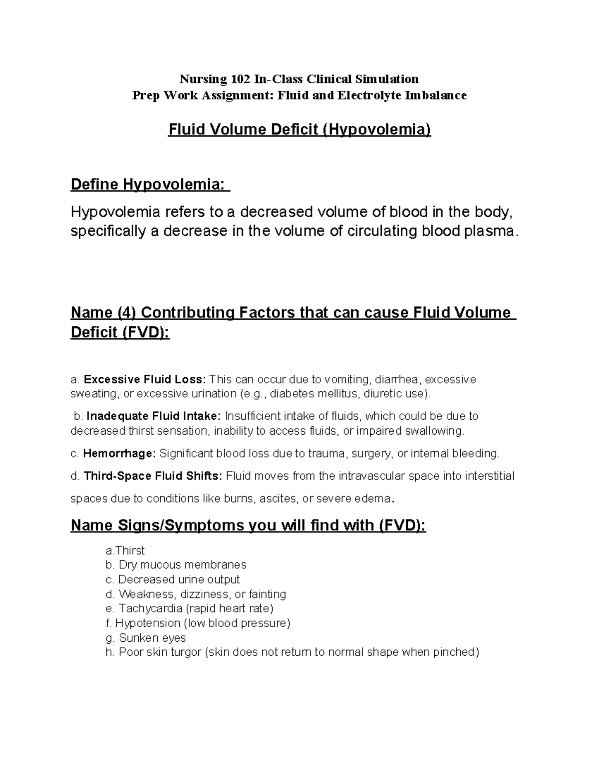 Simulation Prep Work Fluid and Electrolytes Imbalance - Nursing 102 In ...