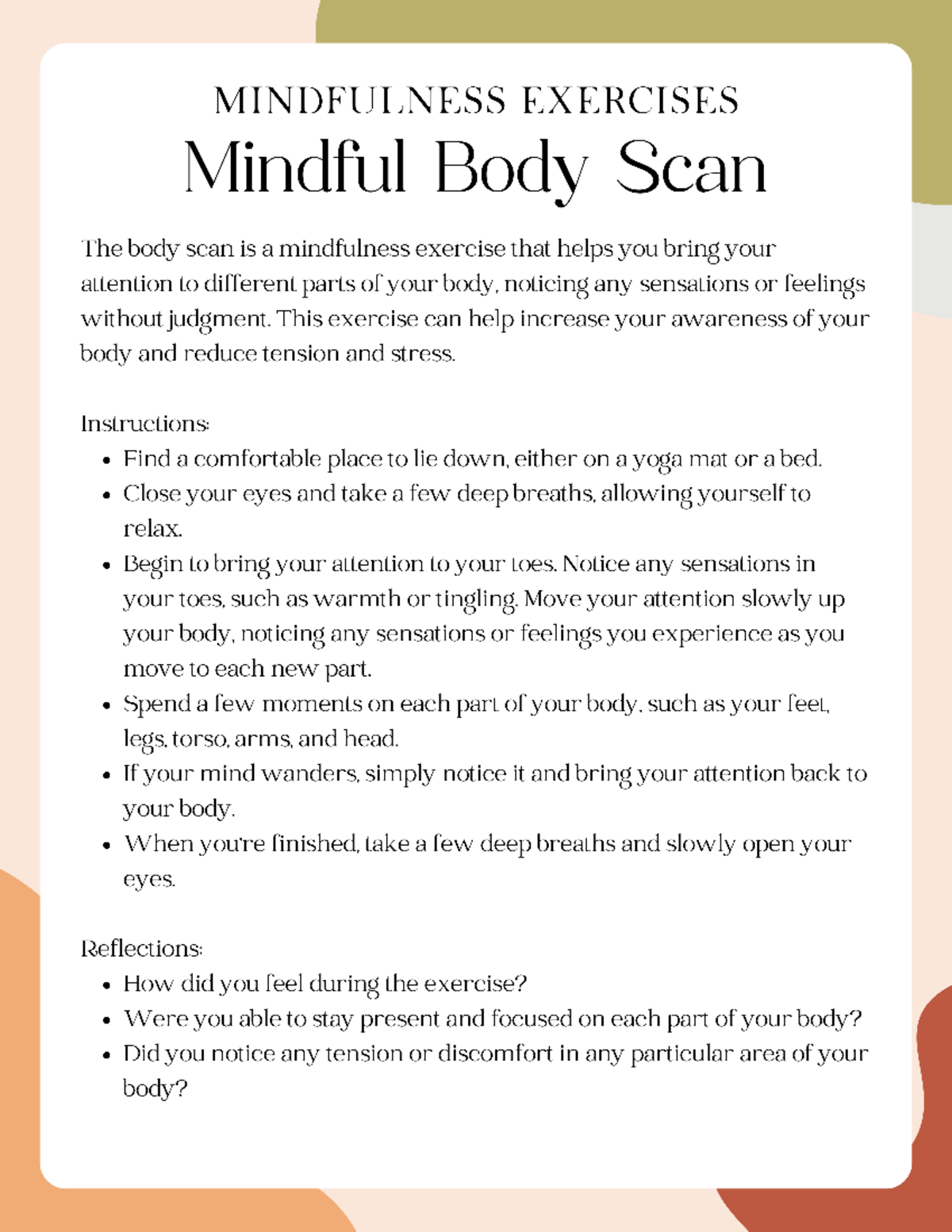 8.5x11 10 Mindfulness Exercise - MINDFULNESS EXERCISES Mindful Body ...