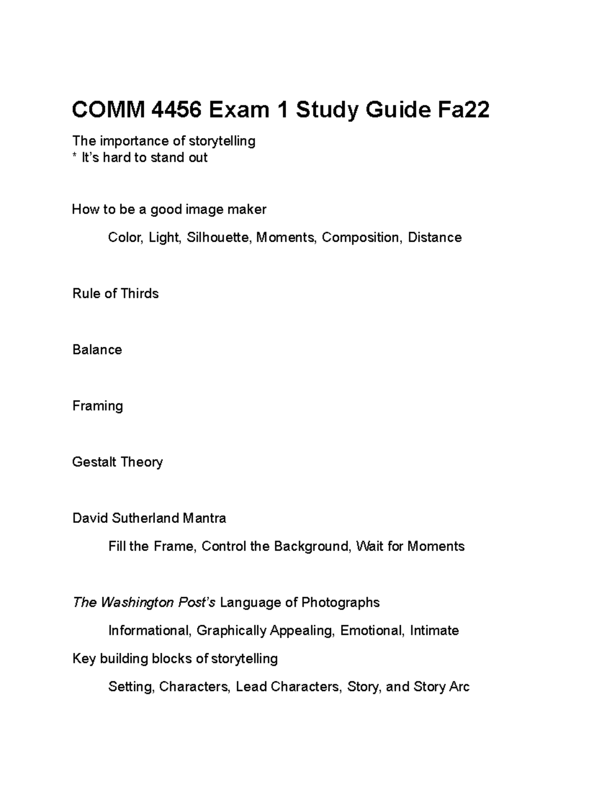 COMM 4456 Exam 1 Study Guide Fa22 - COMM 4456 Exam 1 Study Guide Fa The ...
