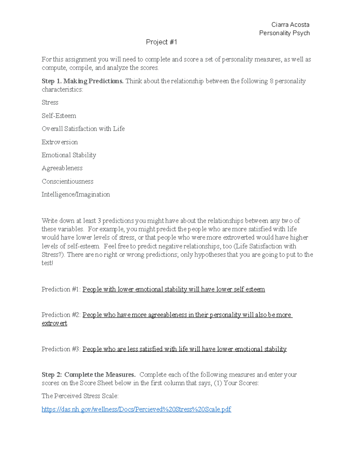 Psychology Project 1 assignment - Personality Psych Project # For this ...