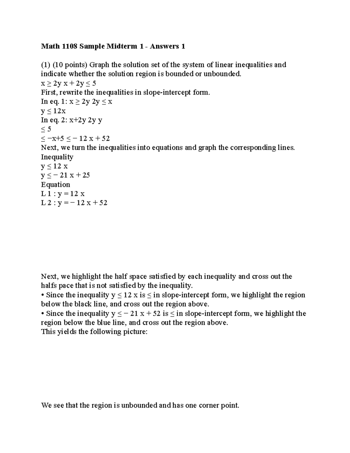 Math 1108 Sample Midterm 1 - Answers 1 - Math 1108 Sample Midterm 1 - Answers 1 (1) (10 points ...