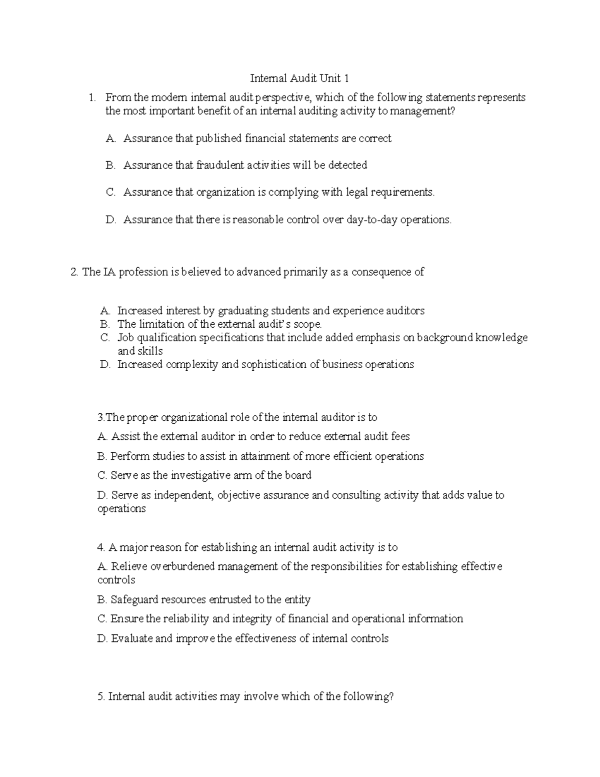 Unit One Tutorial 2021 (2)WOA - Internal Audit Unit 1 From the modern ...