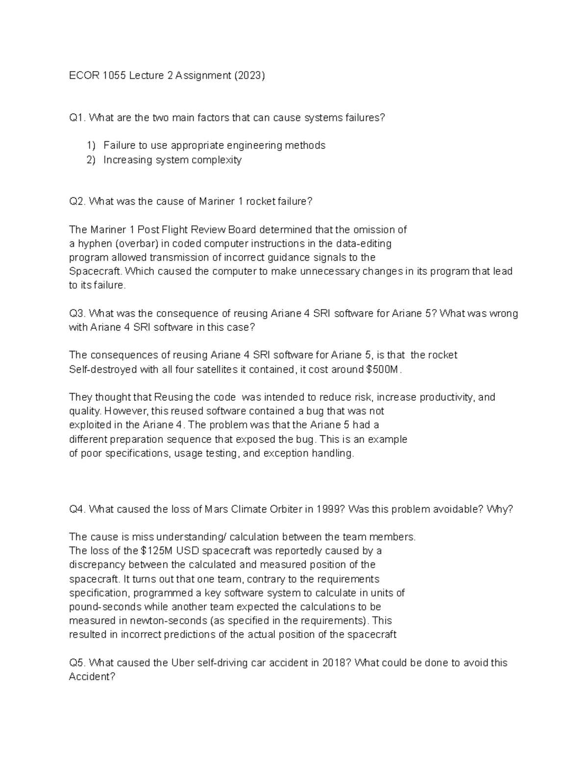 Assigment 1: ECOR-1055 - ECOR 1055 Lecture 2 Assignment (2023) Q1. What are the two main factors ...