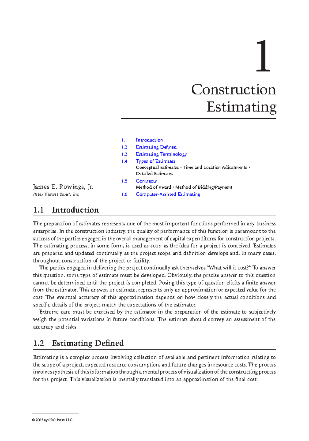 THE Civil Engineering Handbook estimation - 1 Construction Estimating 1 ...