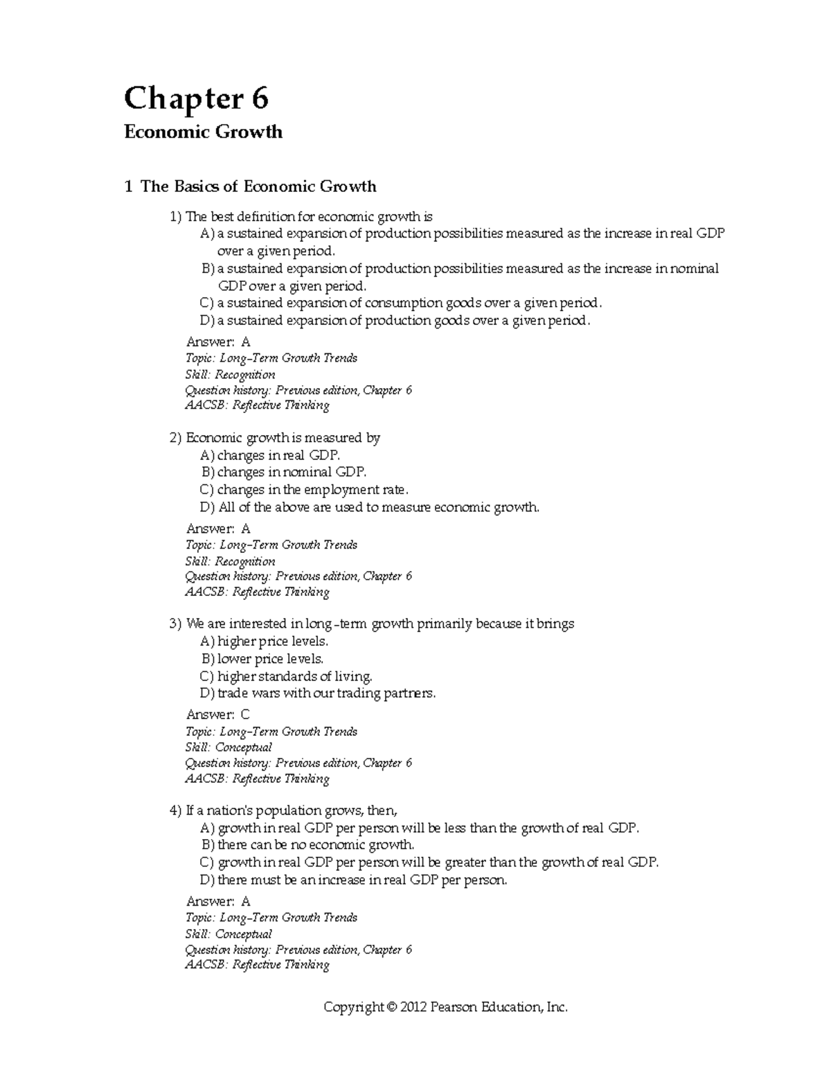 Test Bank 22 - ... - Chapter 6 Economic Growth 1 The Basics of Economic ...