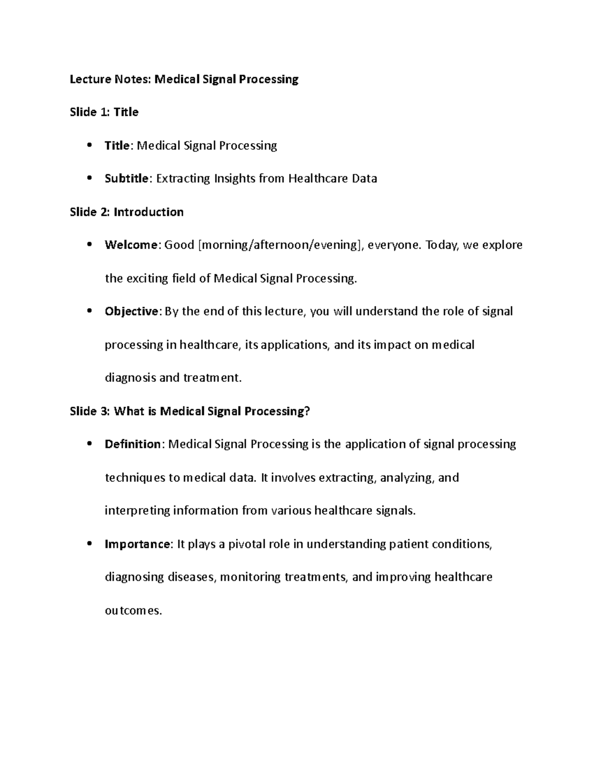 Lecture Notes- Medical Signal Processing - Today, we explore the ...