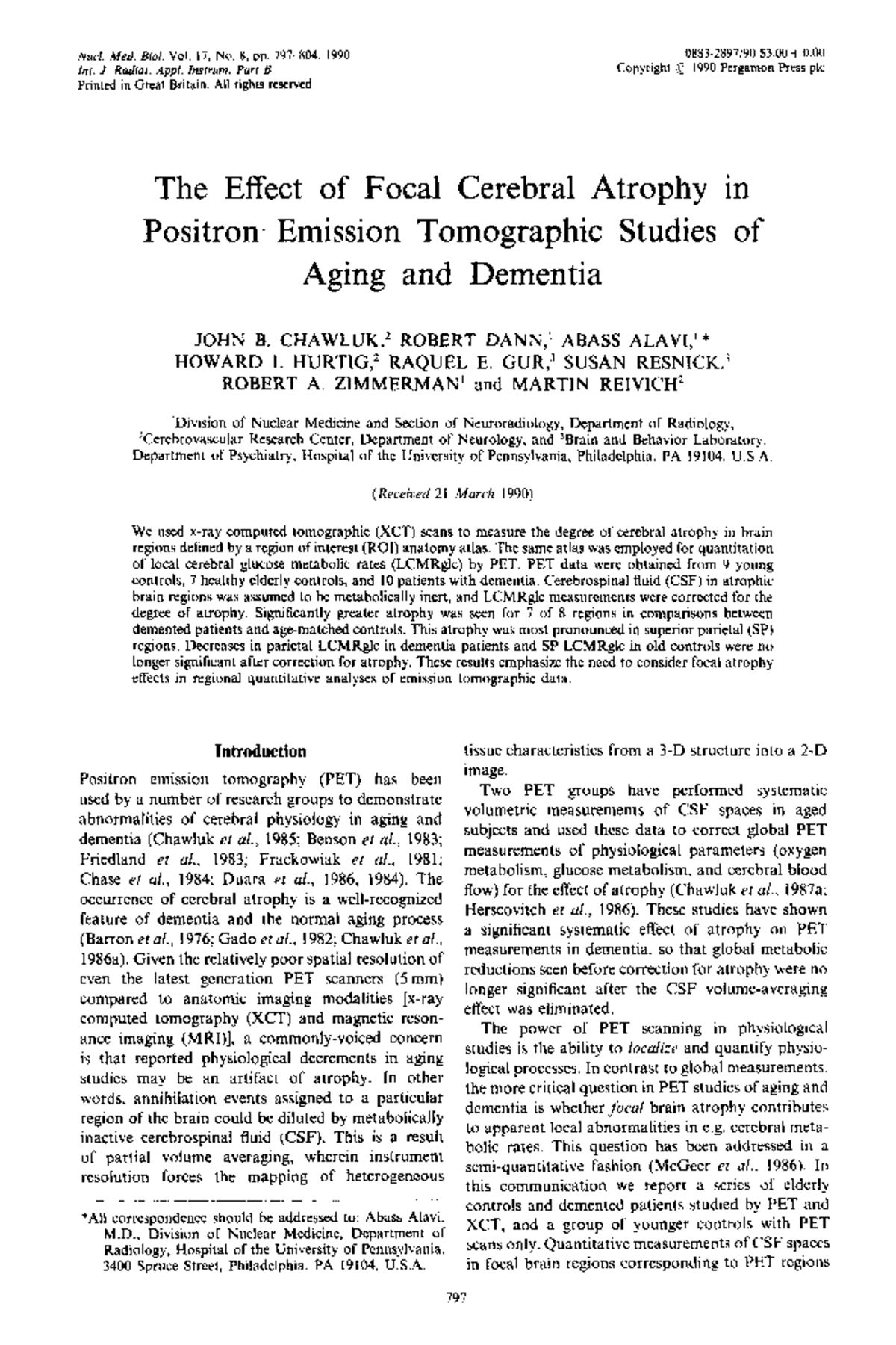 The effect of focal cerebral atrophy in - Nucl. Med. Biol. Vol. 17, No. 8, pp. 797404, 1990 hf ...