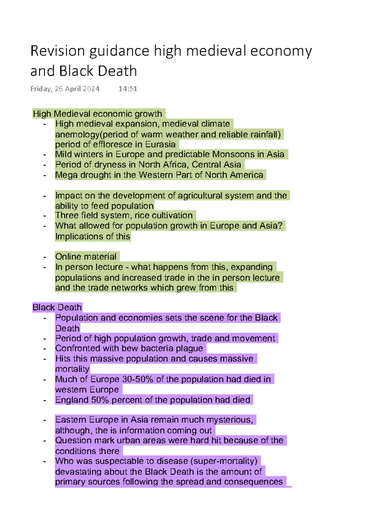 Revision guidance high medieval economy and Black Death - High Medieval ...