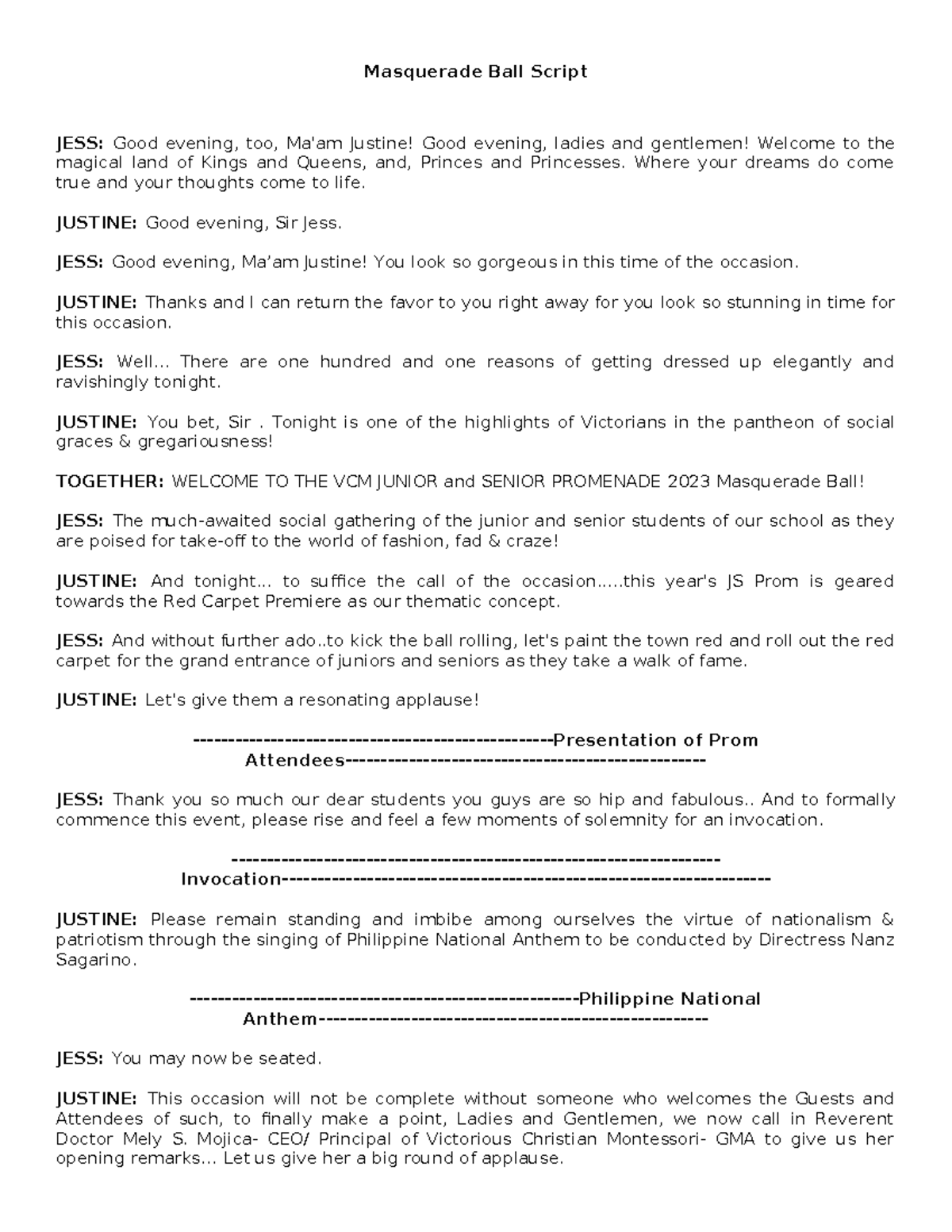 Masquerade Ball Script - Masquerade Ball Script JESS: Good evening, too ...