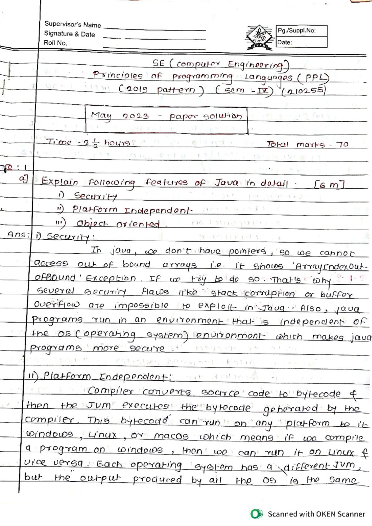PPL Question Paper - Computer Engineering - Studocu