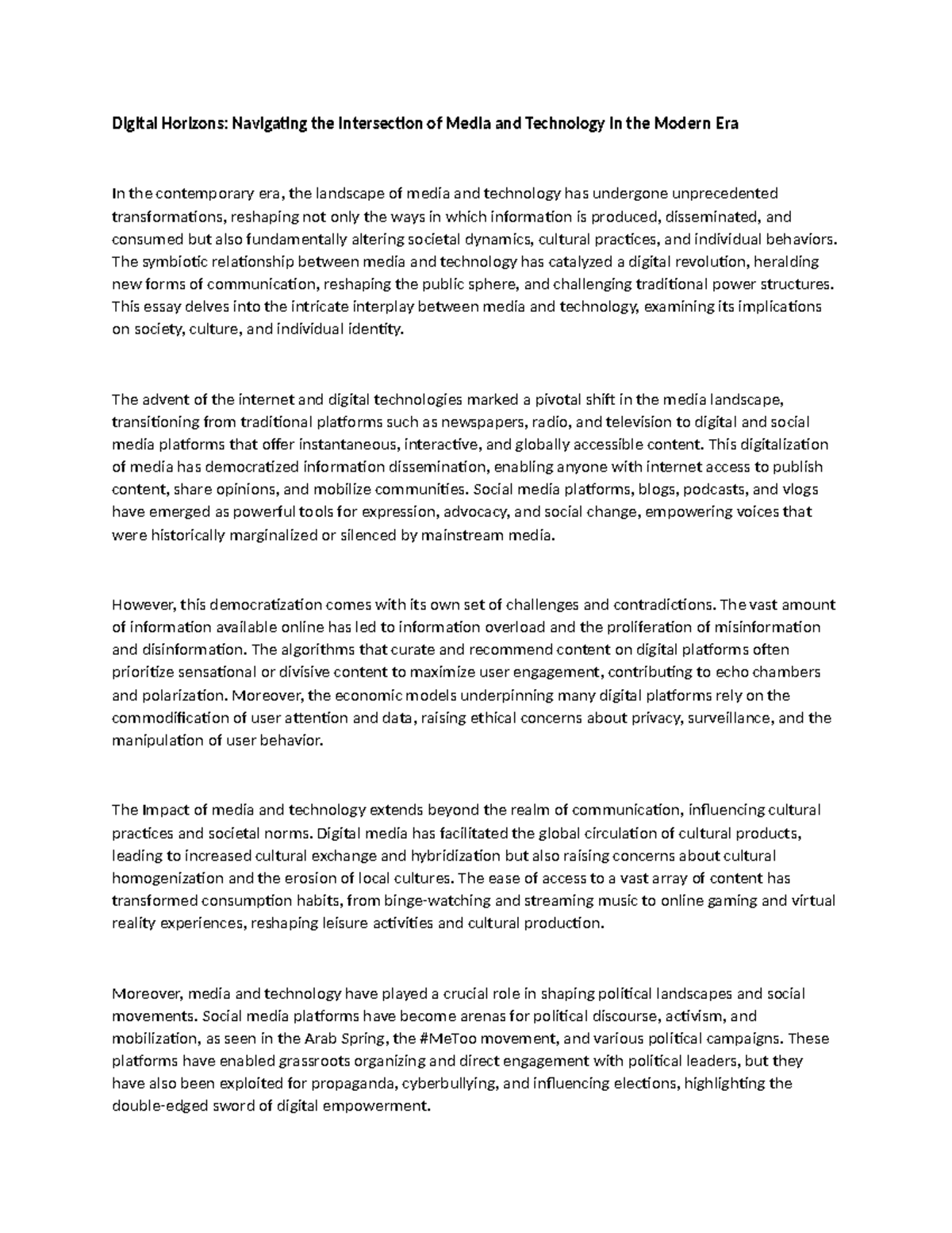 Digital Horizons Navigating the Intersection of Media and Technology in ...