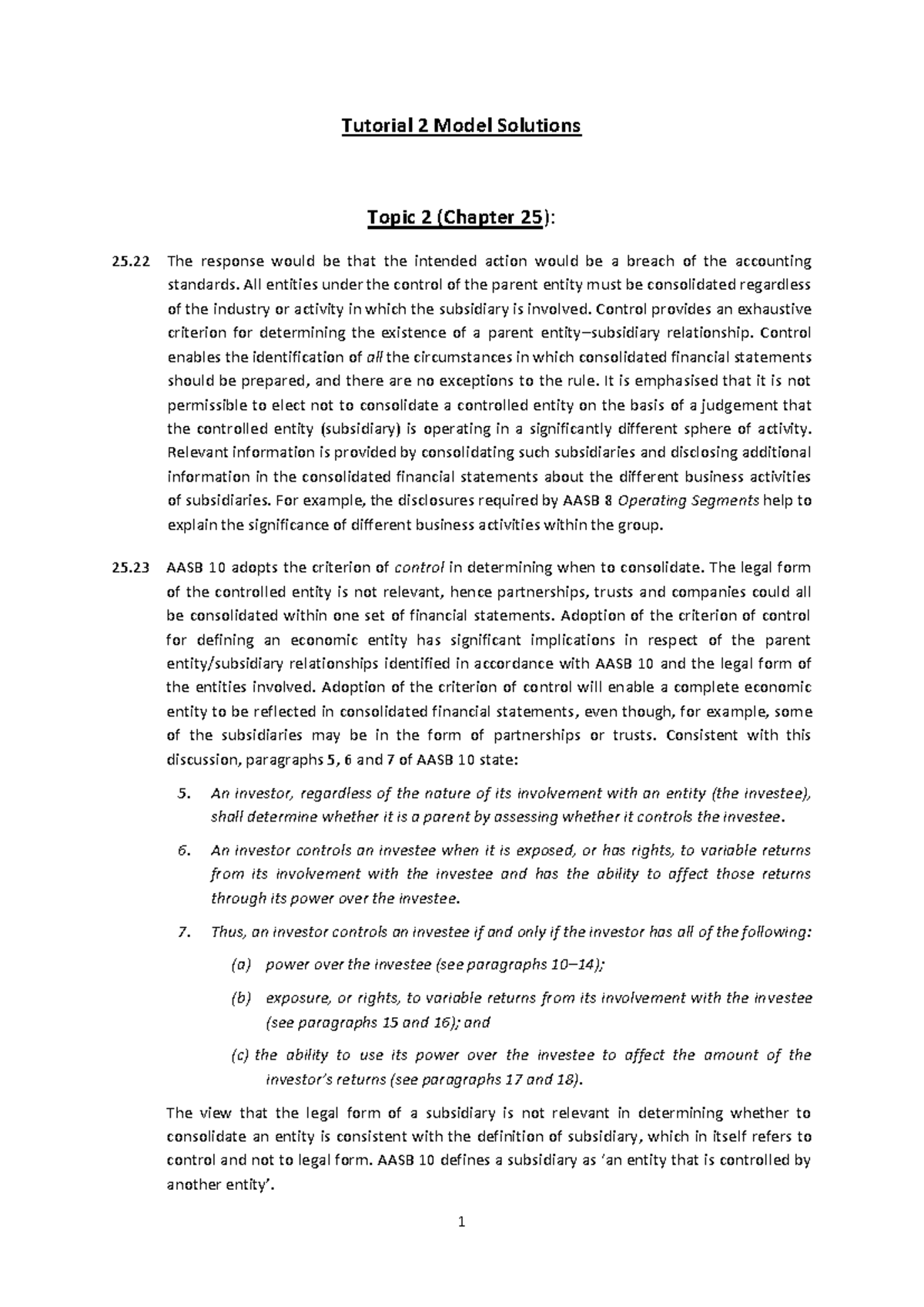 Tutorial 2 Model Answers - Tutorial 2 Model Solutions Topic 2 (Chapter 2 5 ): 22 The response ...