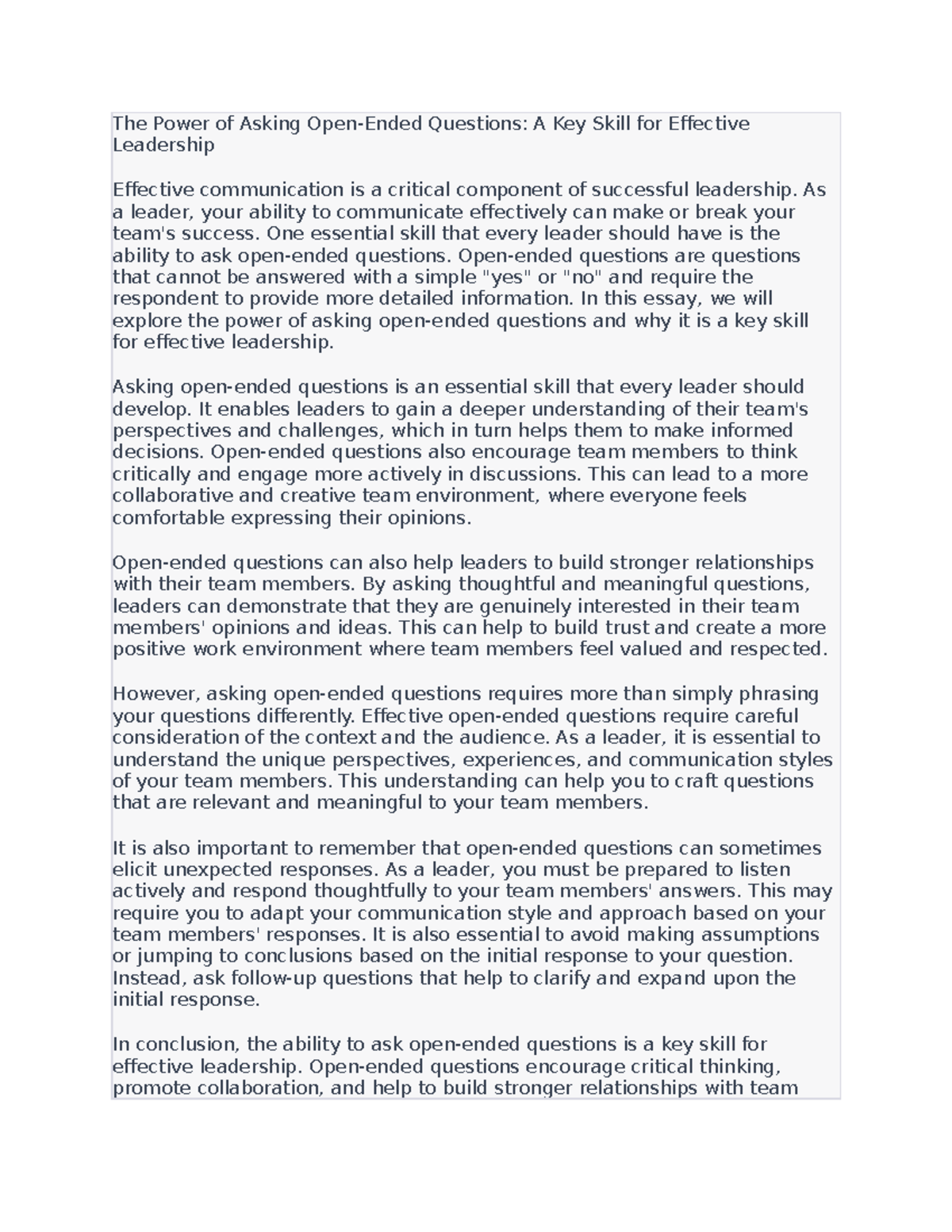 The Power of Asking Open-Ended Questions - A Key Skill for Effective ...