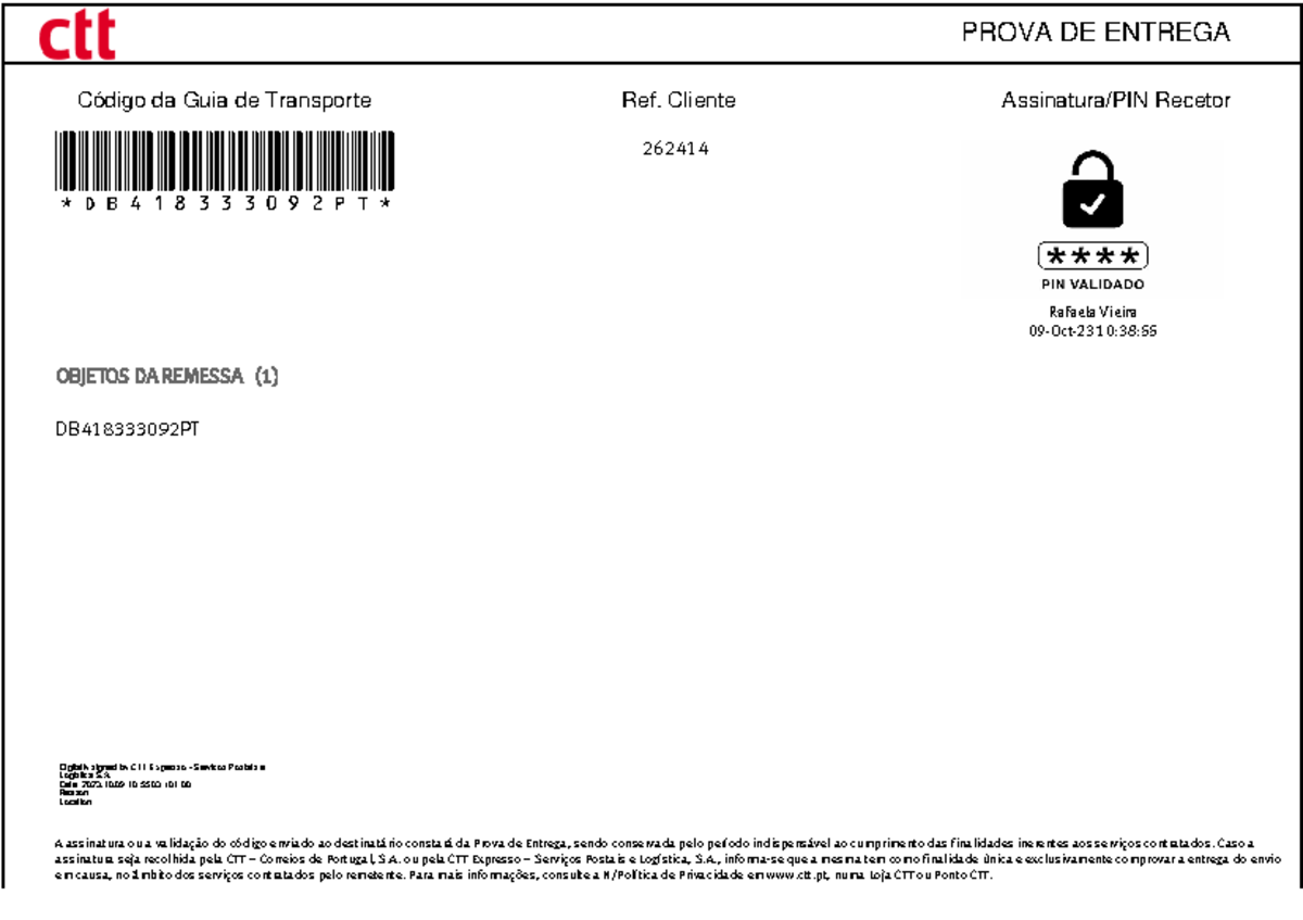 DB418333092 PT Prova de Entrega 2 - PROVA DE ENTREGA Código da Guia de ...