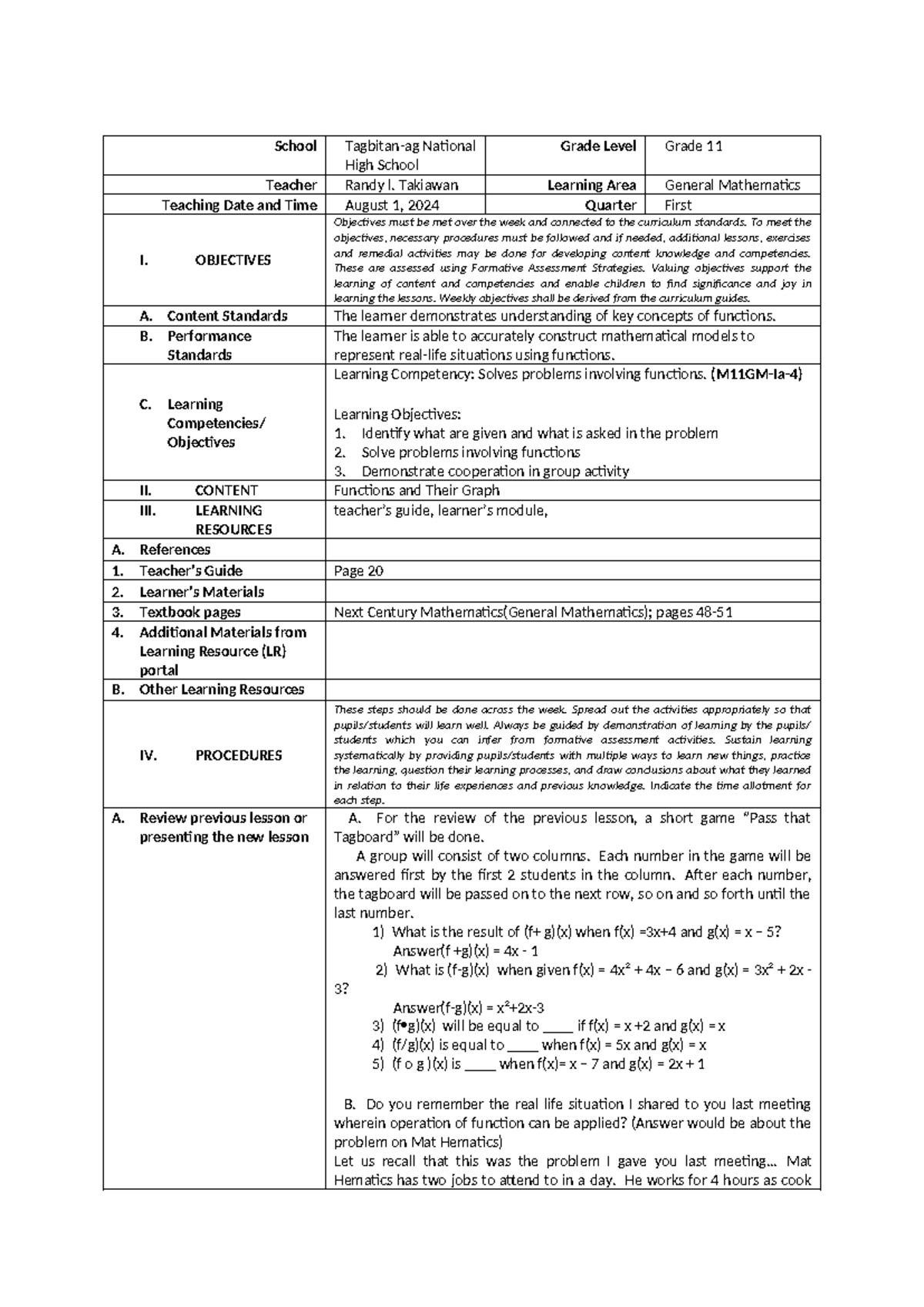 GM-I-3 - lp in GEN MATH - School Tagbitan-ag National High School Grade ...