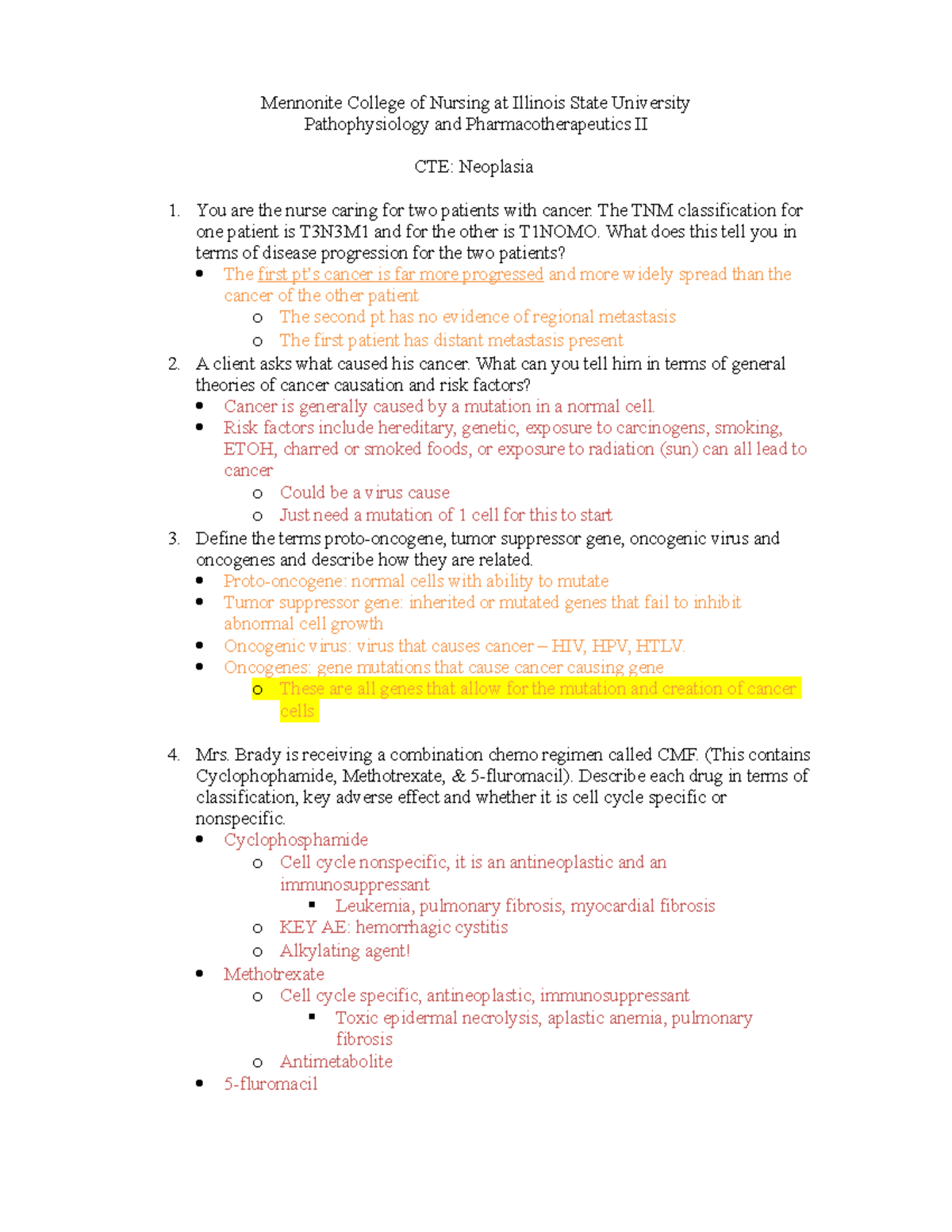 Cancer CTE - Mennonite College of Nursing at Illinois State University ...