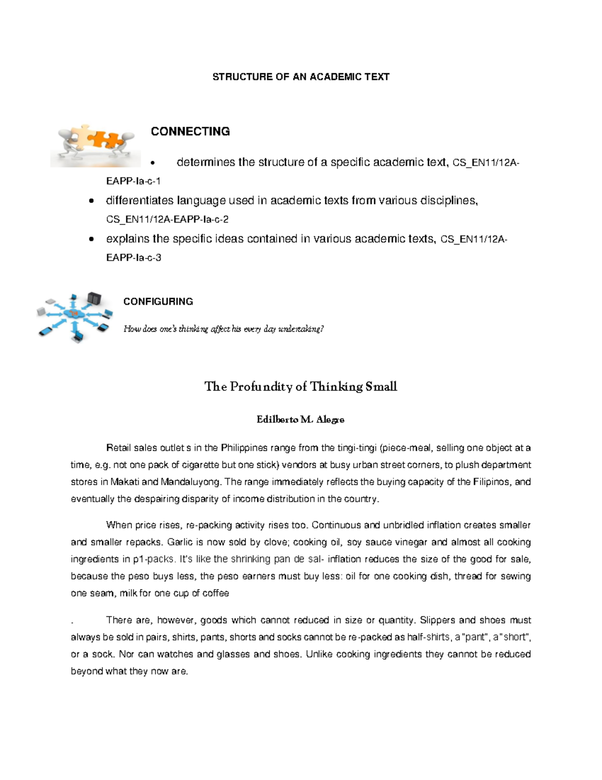 Week 3 Day 1 Lecture - STRUCTURE OF AN ACADEMIC TEXT CONNECTING ...
