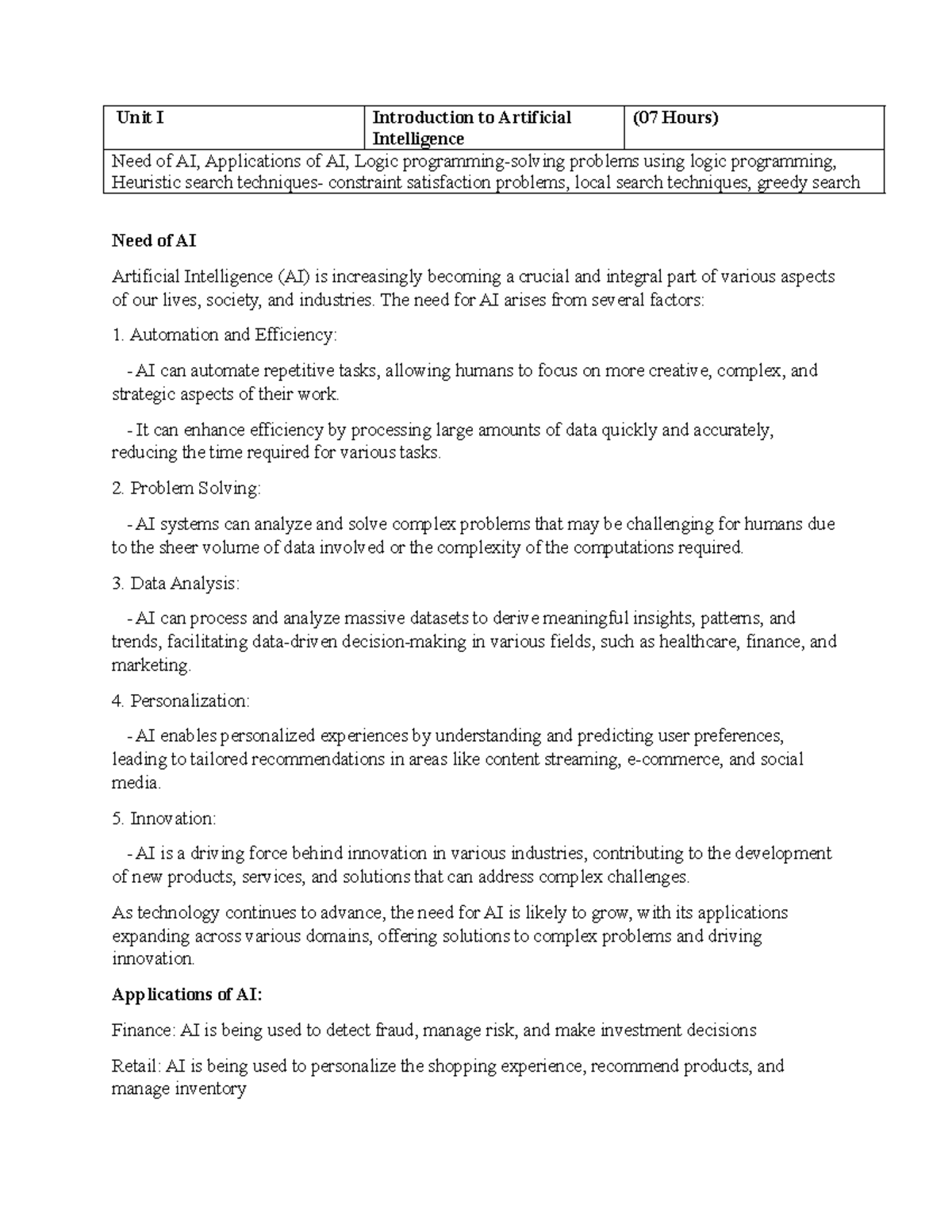 Unit 1 Aibda - Well-posed learning problems - Unit I Introduction to ...