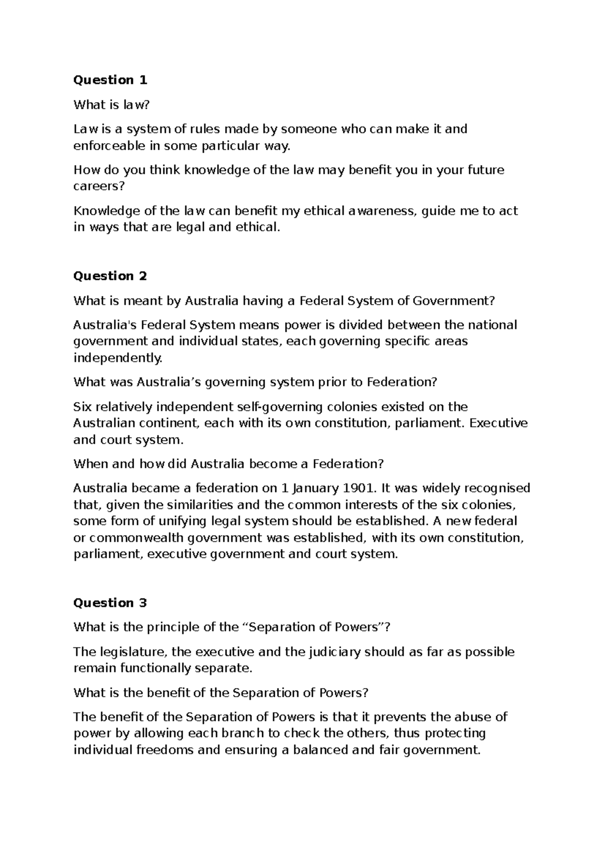 Tutorial 1 - Law tute 1 - Question 1 What is law? Law is a system of rules made by someone who ...