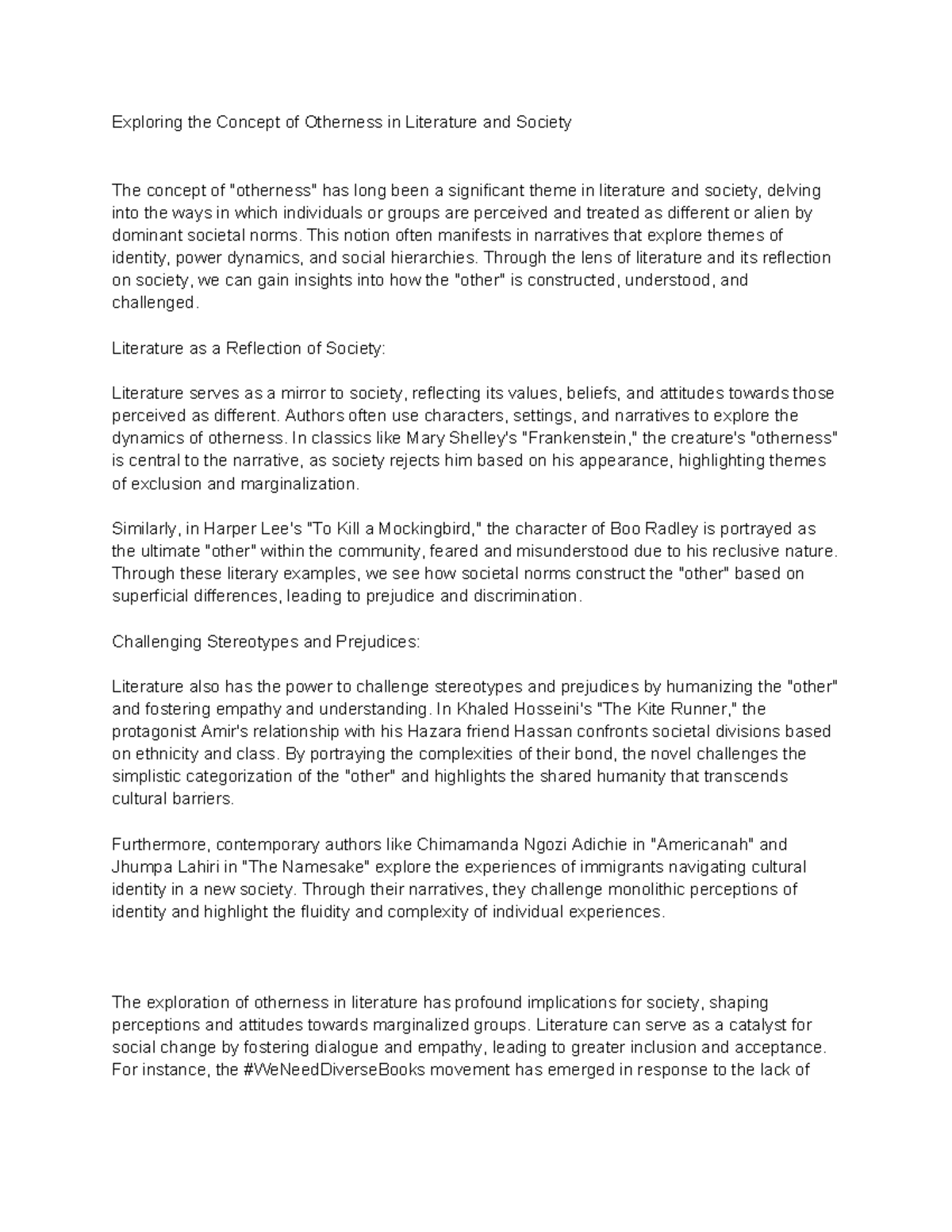 Exploring the Concept of Otherness in Literature and Society - This ...