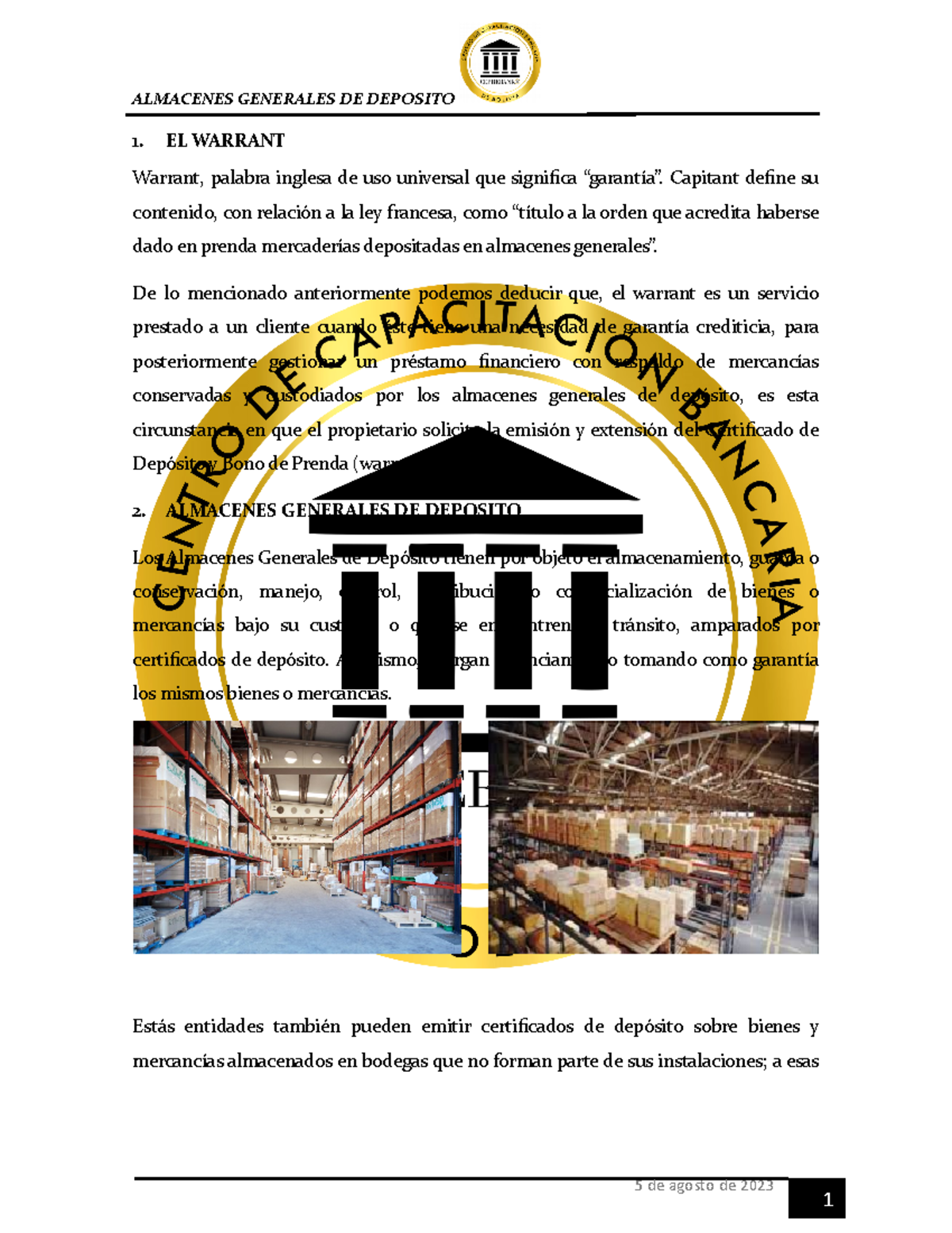 Trabajo N°1 - NBCJZXBCJ - 5 de agosto de 2023 1. EL WARRANT Warrant ...