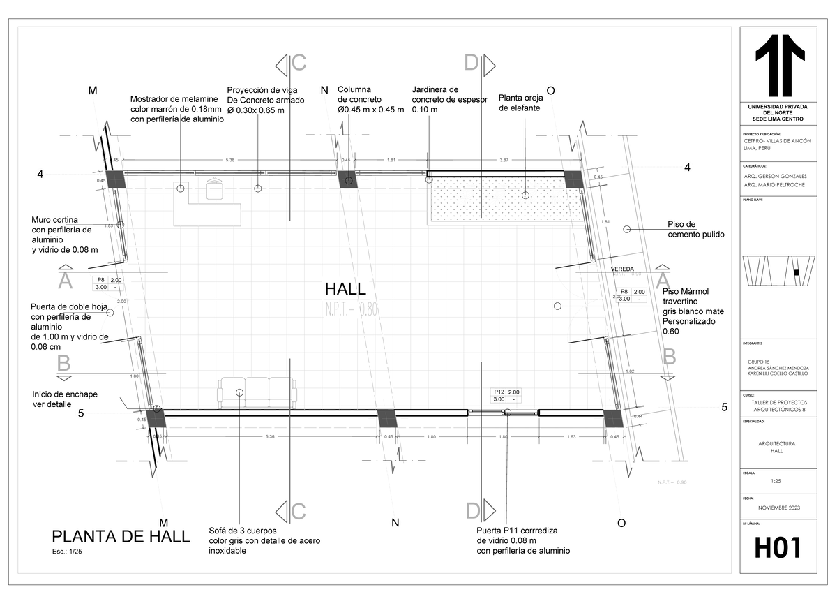 HALL Planta - PLANOS - HALL VEREDA 4 5 4 5 P8 2. 3. N O A A B B C D C D ...