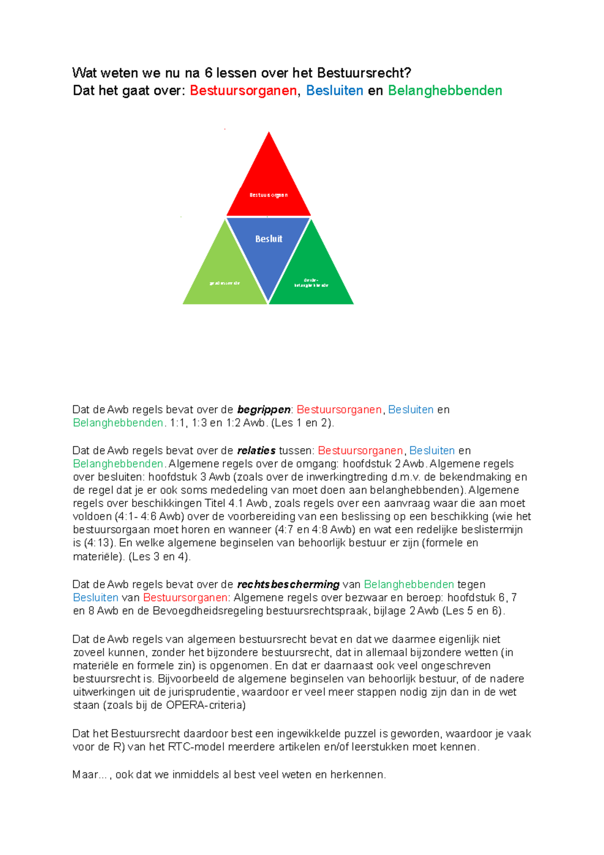Bestuursrecht 1 RTC les 1 - Wat weten we nu na 6 lessen over het Bestuursrecht? Dat het gaat ...