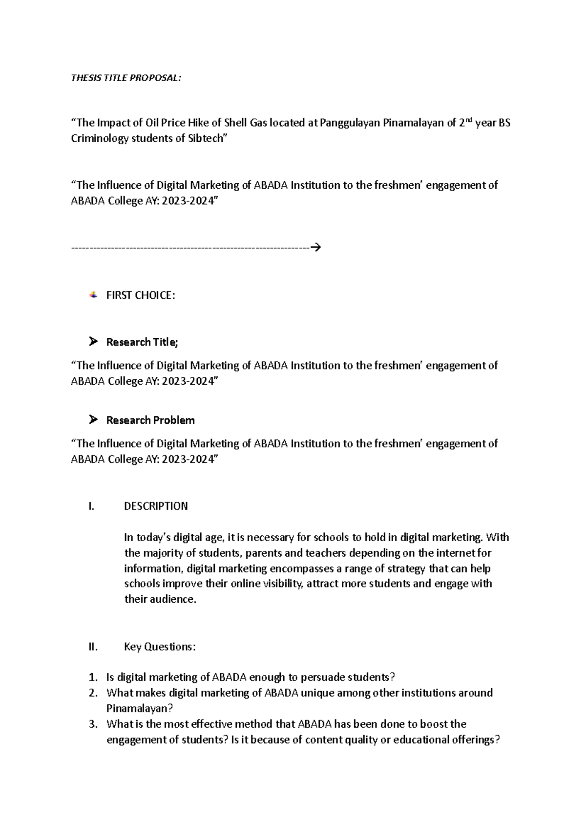Thesis- Title- Proposal - THESIS TITLE PROPOSAL: “The Impact of Oil ...