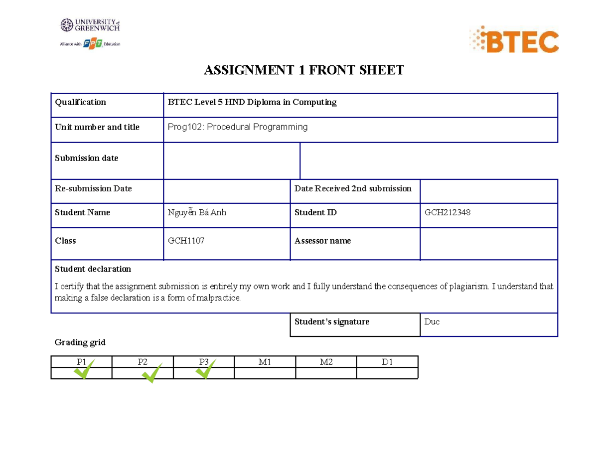 Nguyen Ba Anh (FGW HN) 451013 0 - ASSIGNMENT 1 FRONT SHEET ...