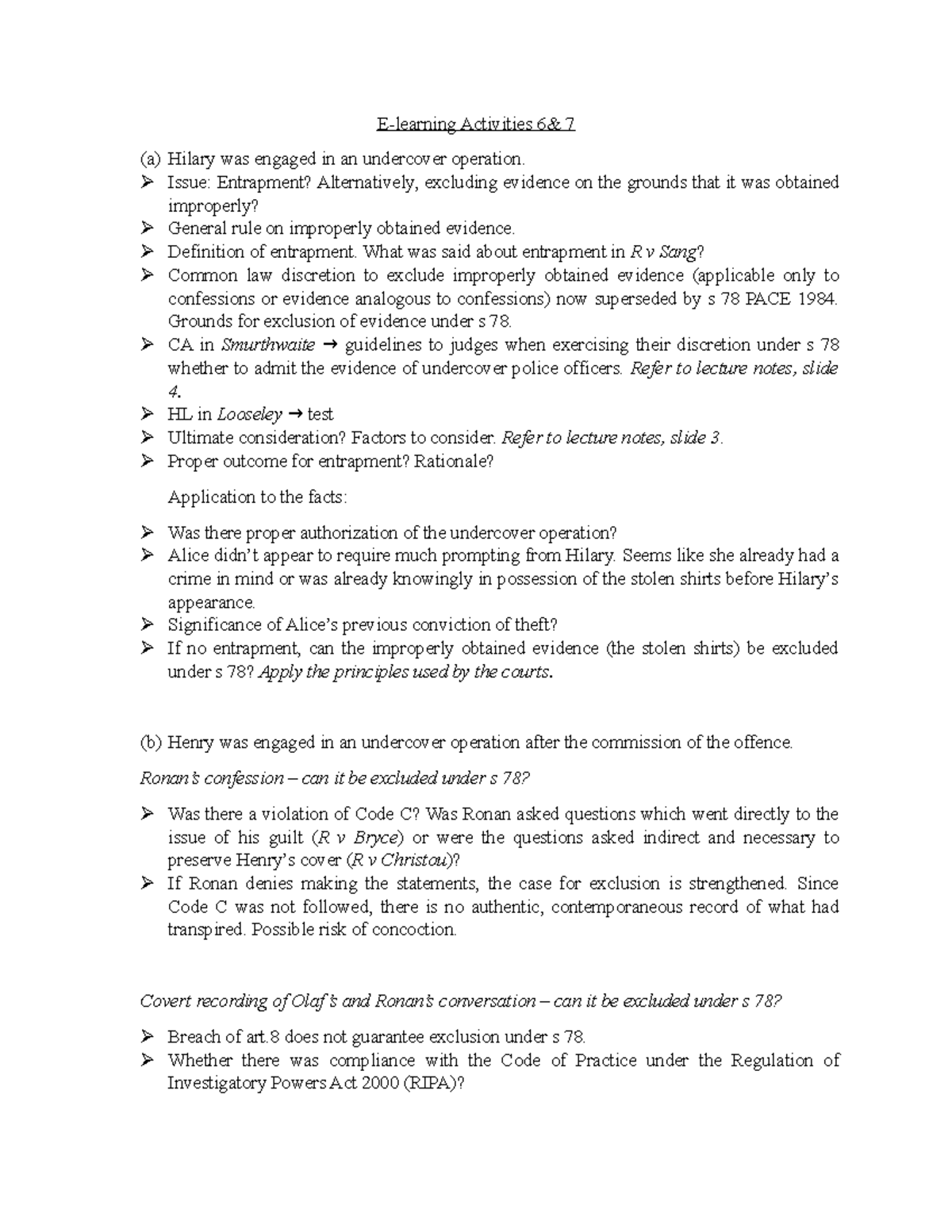 Answer plan for e-learning activities 6 - E-learning Activities 6& 7 (a ...