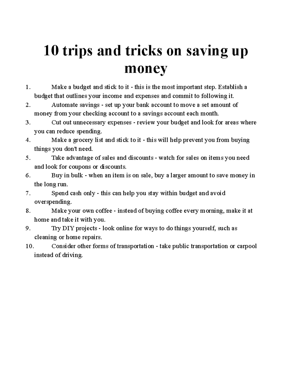 10 trips and tricks on saving up money - Establish a budget that ...