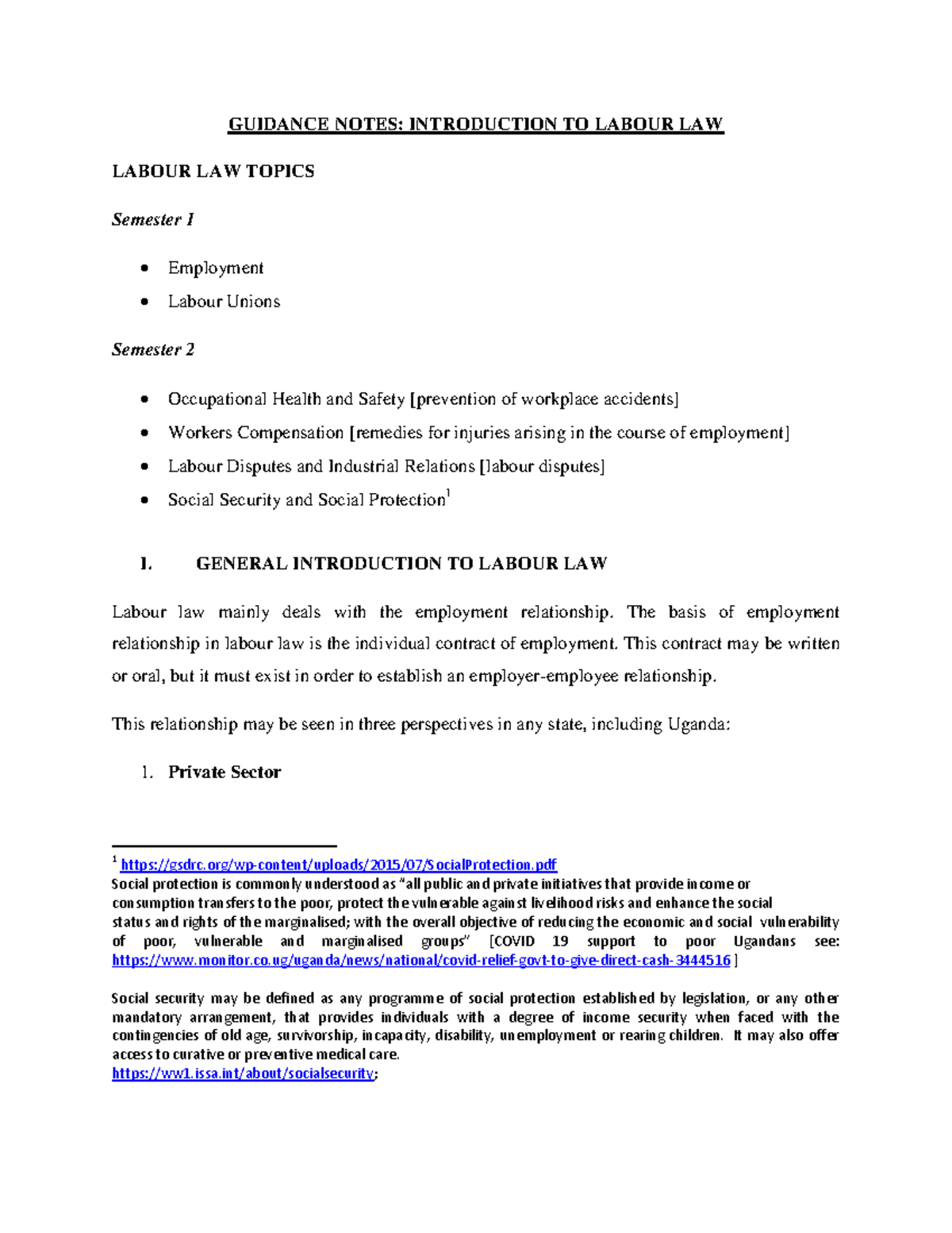 Introduction to Labour Law - GUIDANCE NOTES: INTRODUCTION TO LABOUR LAW ...