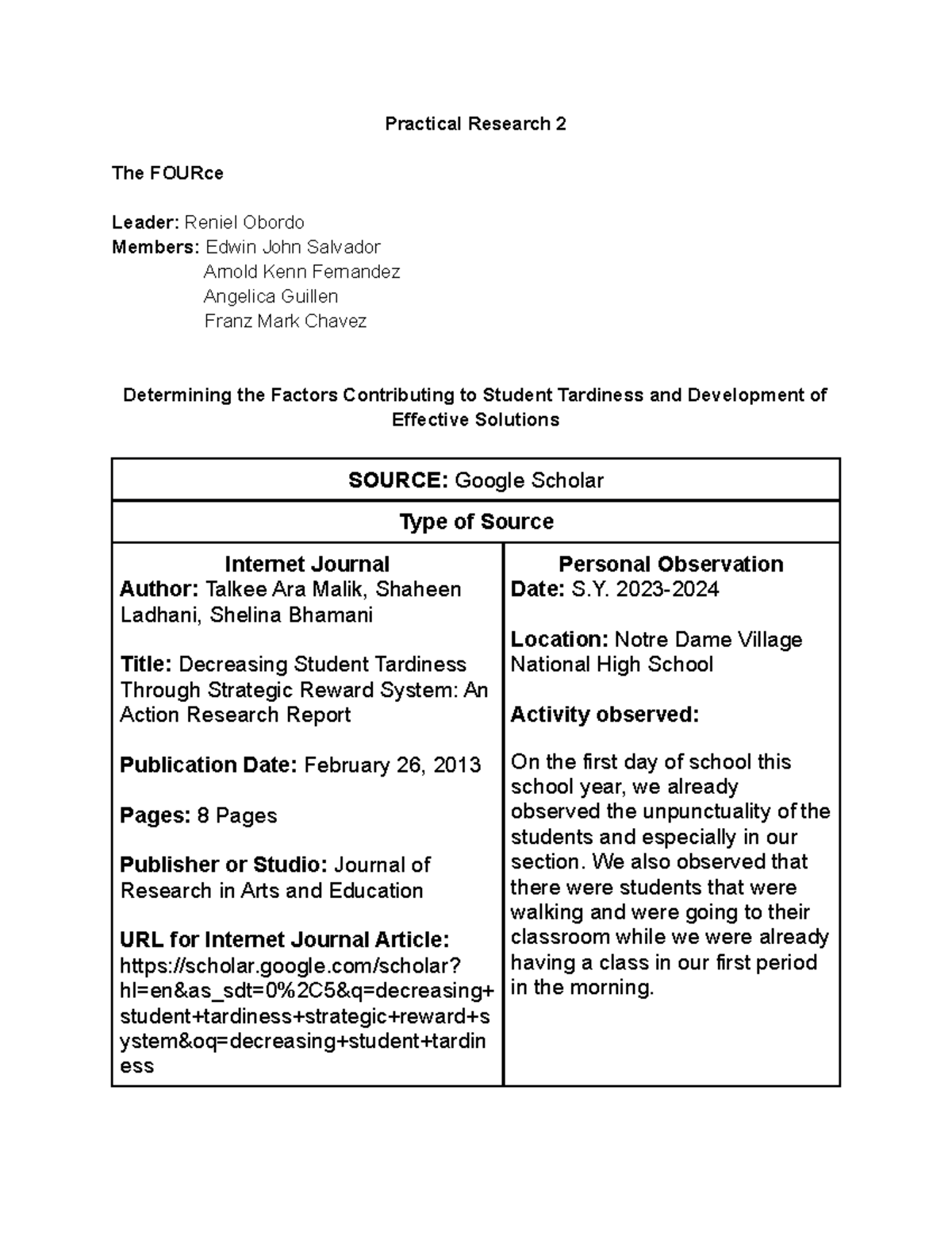 Exploration Sheet (The FOURce) - Practical Research 2 The FOURce Leader ...