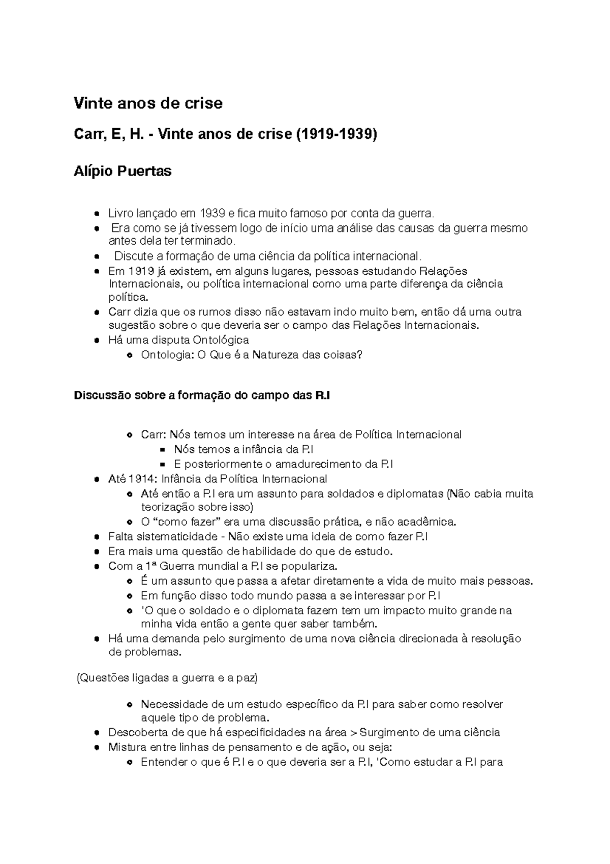 Vinte anos de crise - Resumo Twenty Years' Crisis 1919-1939 - Vinte ...
