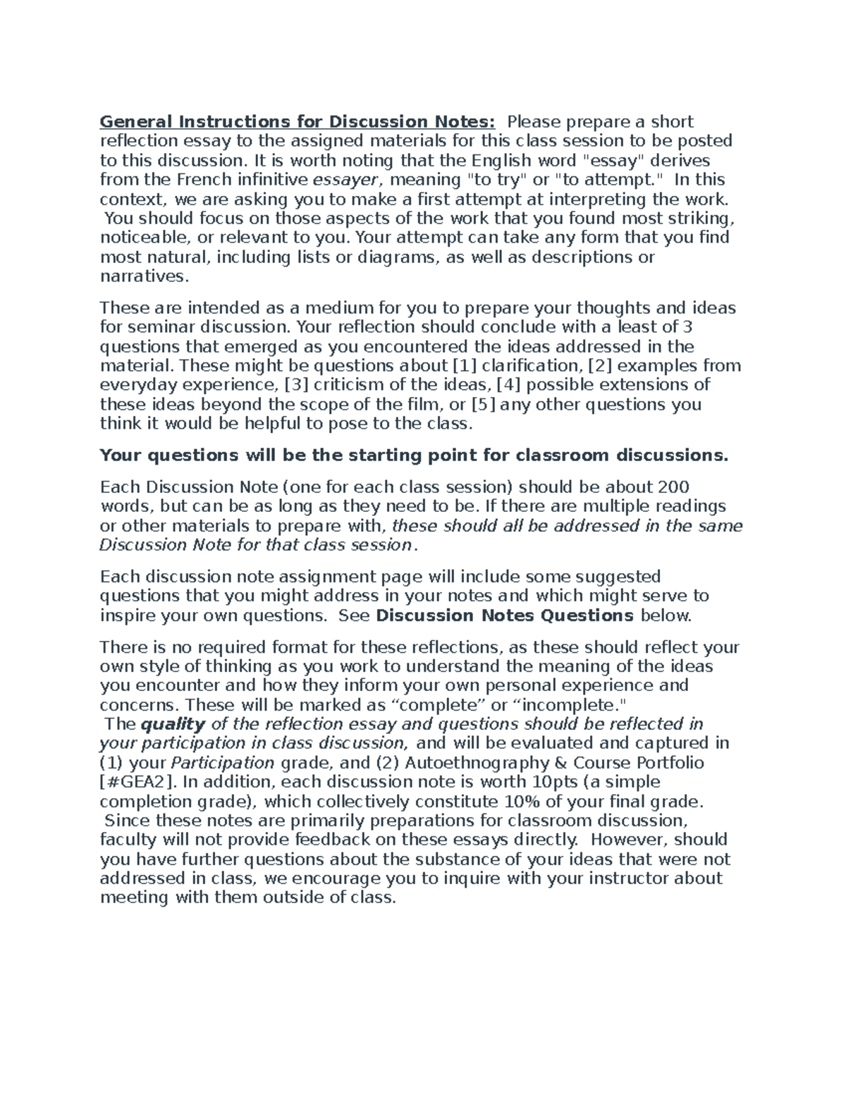 Interdisciplinary Inquiry Discussion - General Instructions for ...