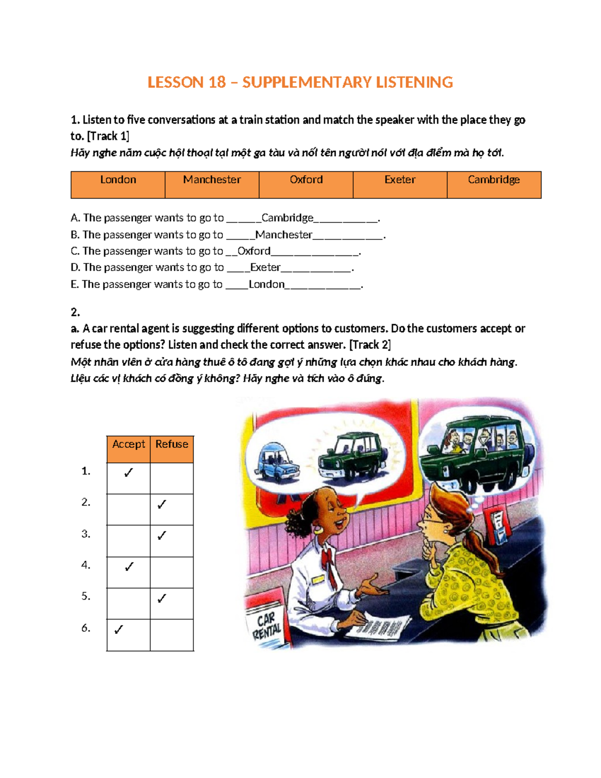 F - Supplementary Listening - Lesson 18 - Handout - LESSON 18 ...